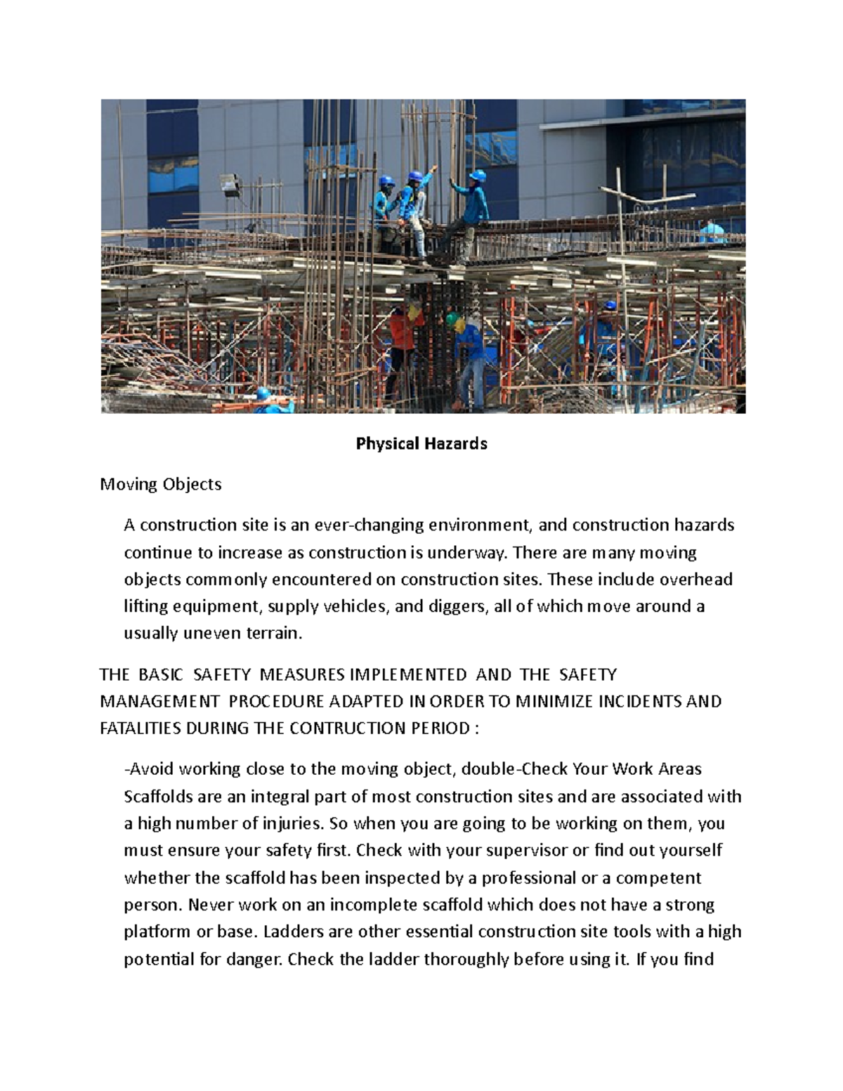 Physical Hazards - Physical Hazards Moving Objects A construction site ...