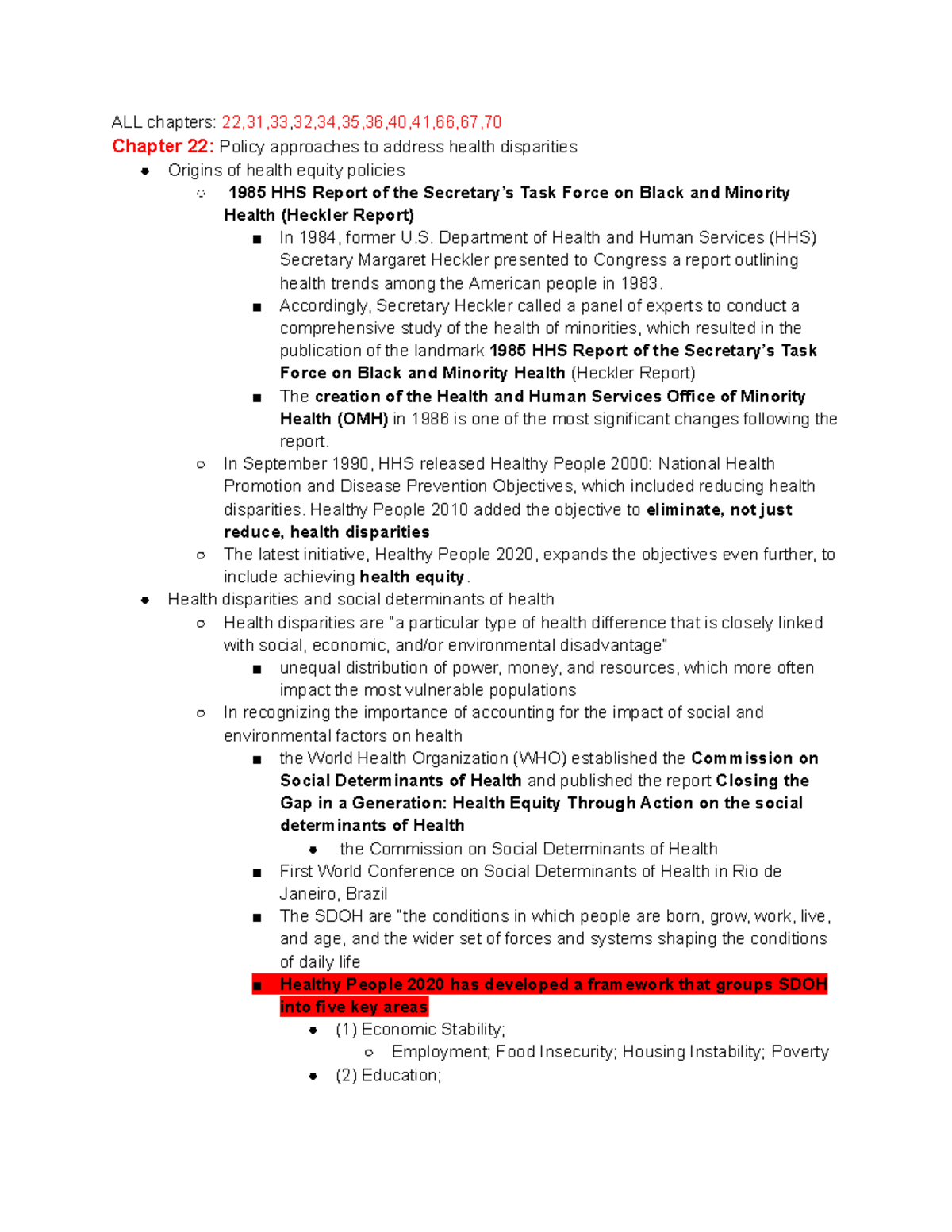 Health Policy and economics - ALL chapters: 22,31,33,32,34,35,36,40,41 ...