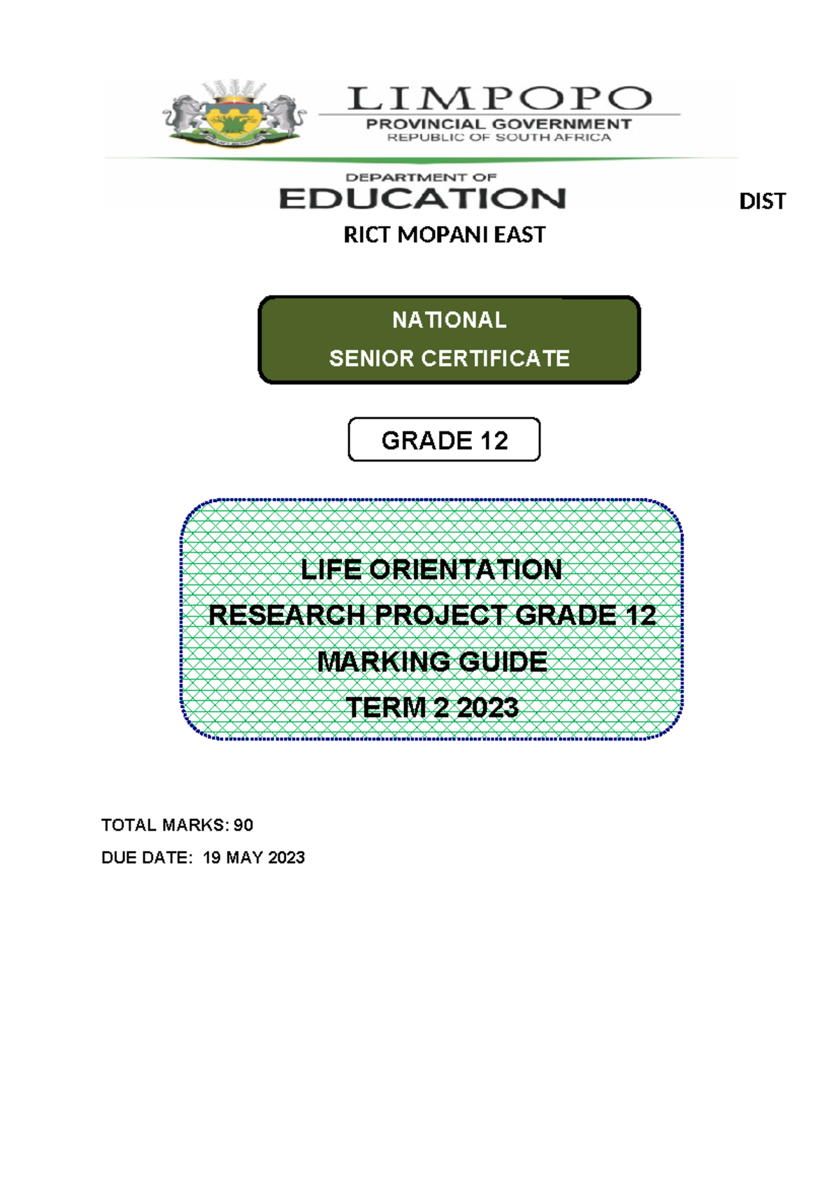 Project MEMO TERM 2 Grade 12 - NATIONAL SENIOR CERTIFICATE LIFE ORIENTATION RESEARCH PROJECT ...
