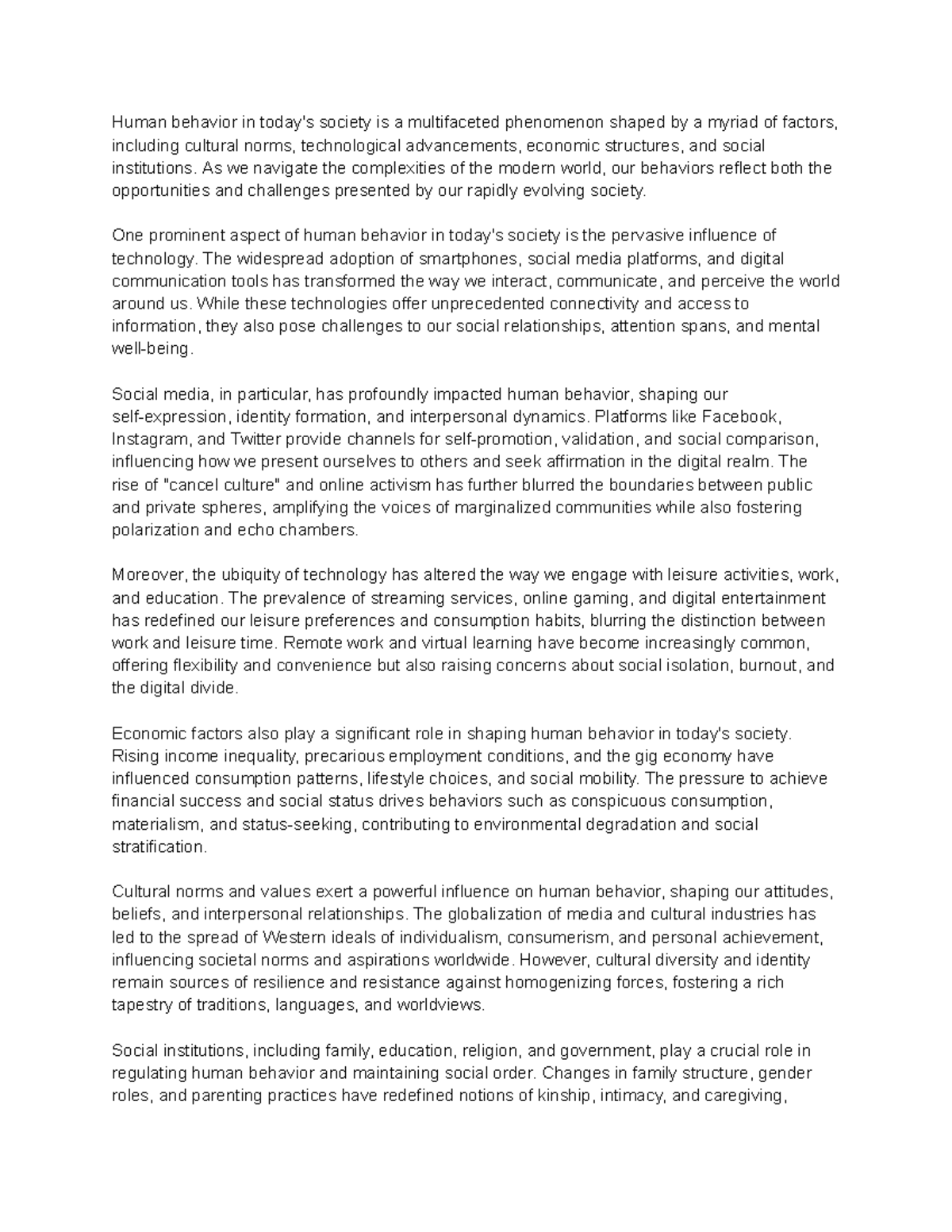 Human Behaviour - Tutorial Activity - Human behavior in today's society ...