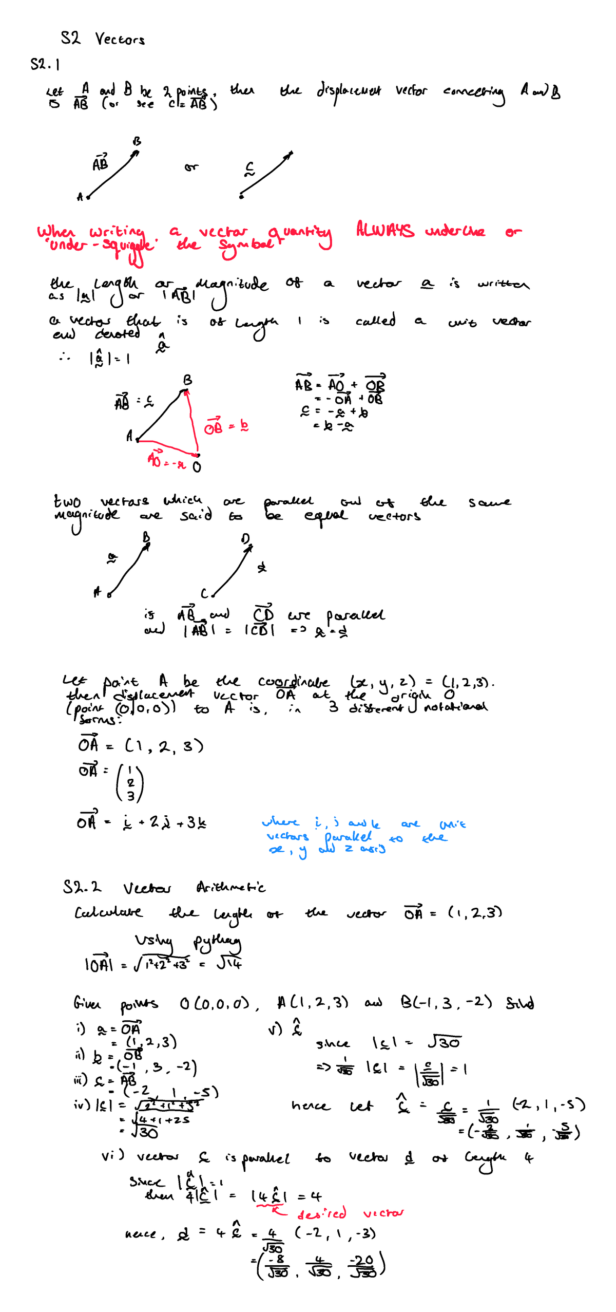 S2 Vectors - 52 Vectors 52. 1 Let A and B be 2 points, then is AB (or see c= AB) the ...