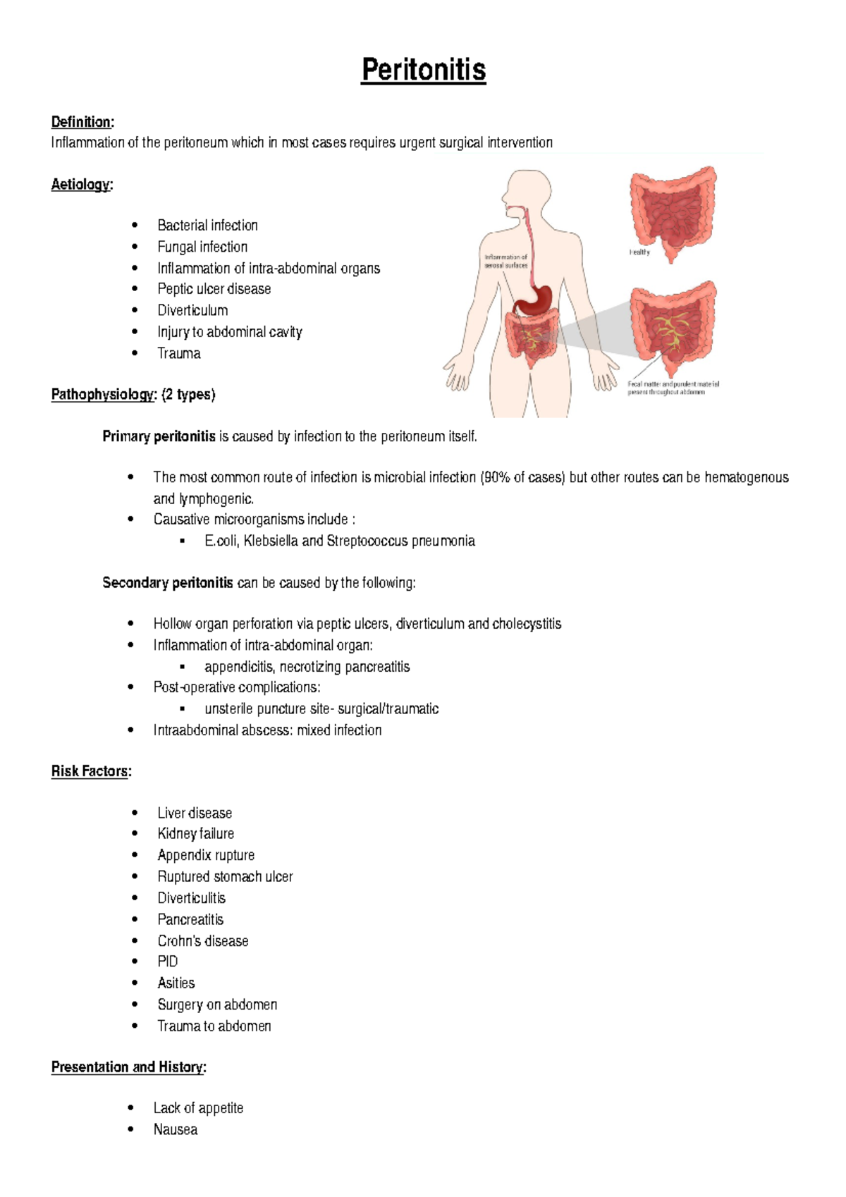 Peritonitis - Aetiology, Signs ands Symptoms, Diagnosis, Management and ...