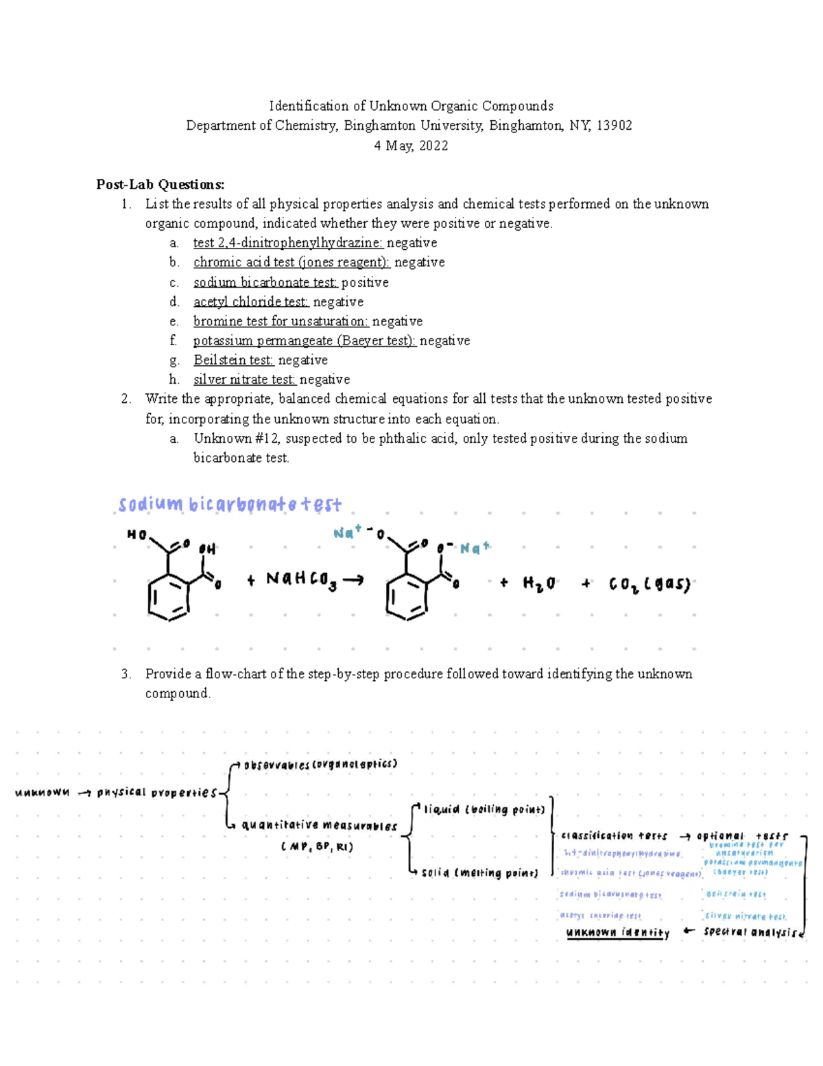 lab exercise 7 post-lab exercise - Identification of Unknown Organic ...