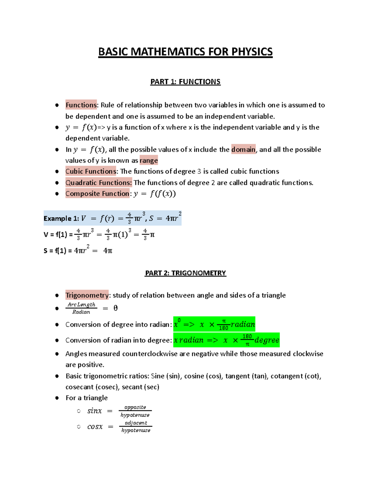 Basic Mathematics For Physics Class 11 BASIC MATHEMATICS FOR