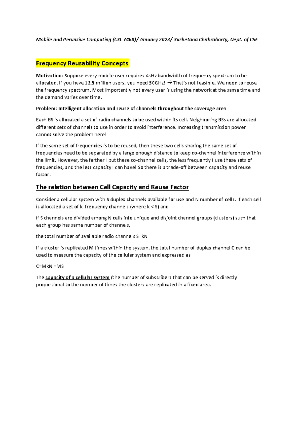 Cellular Networks Notes - Mobile and Pervasive Computing (CSL 7460 ...