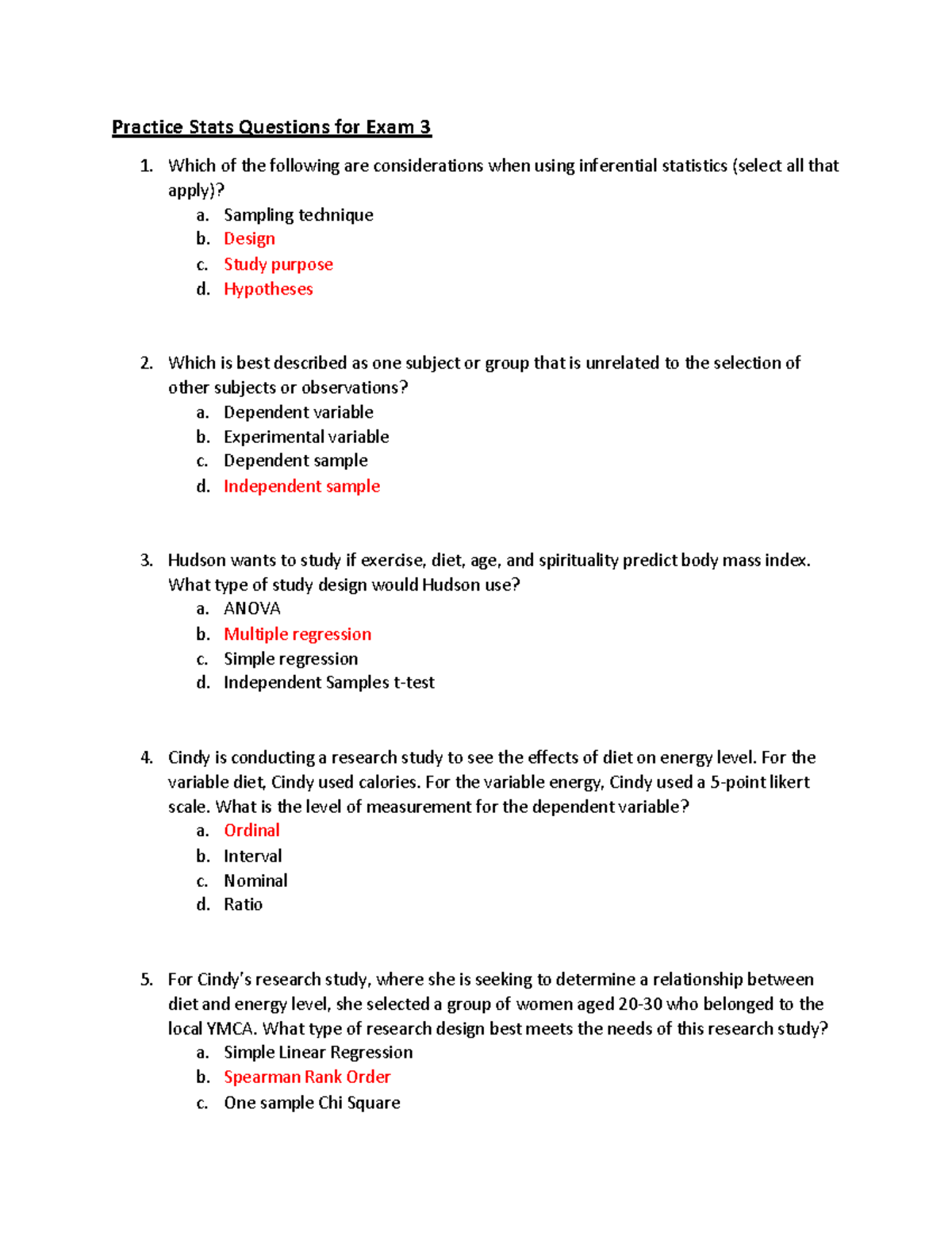 Practice stats questions (set 5) - NUR 200 - Studocu