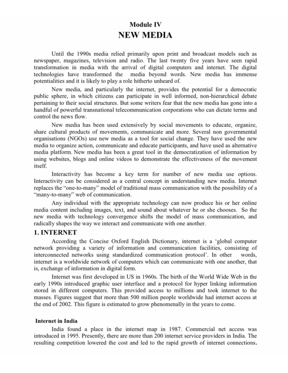 Introduction To Journalism.First Semester.Module 4.New Media ...