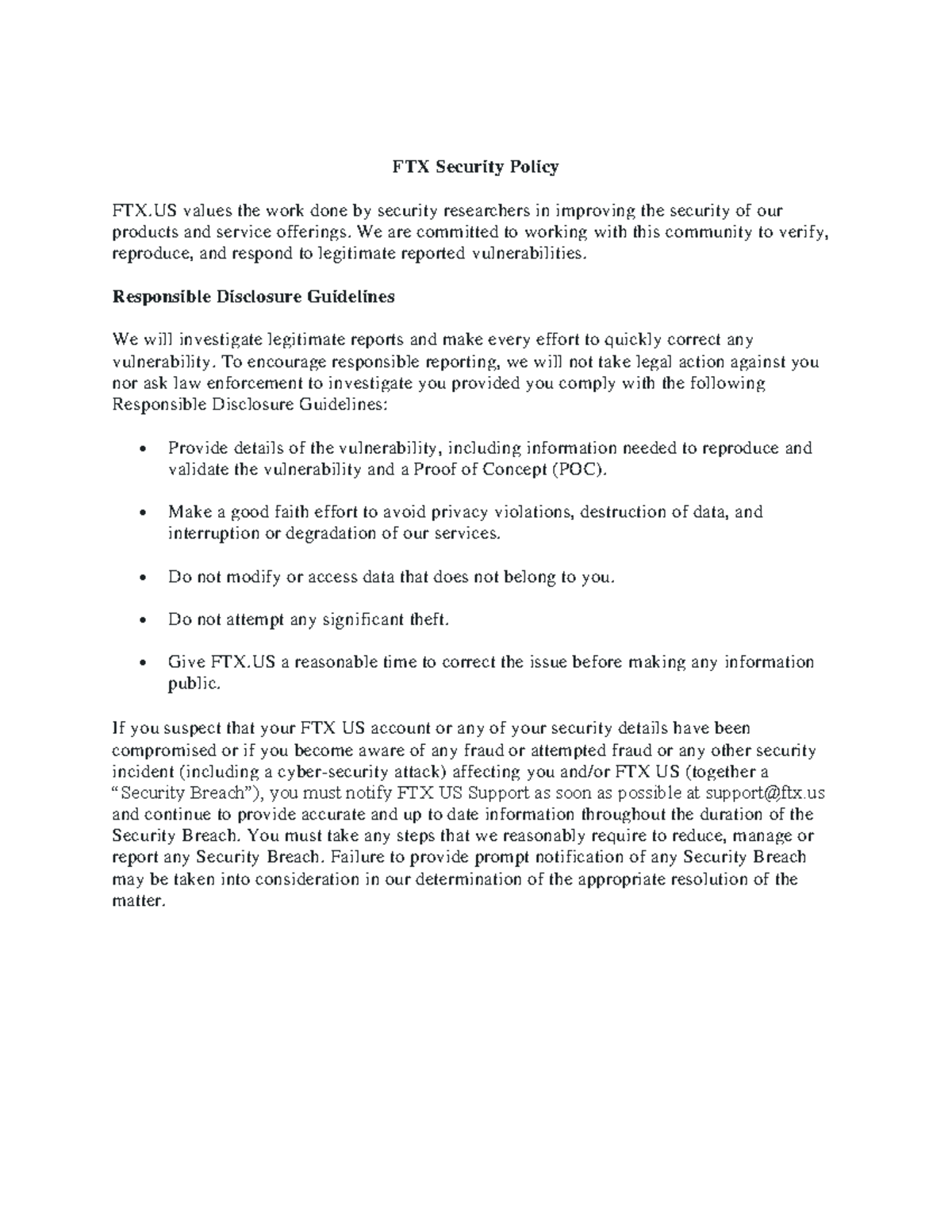 FTX Security Policy - We are committed to working with this community ...