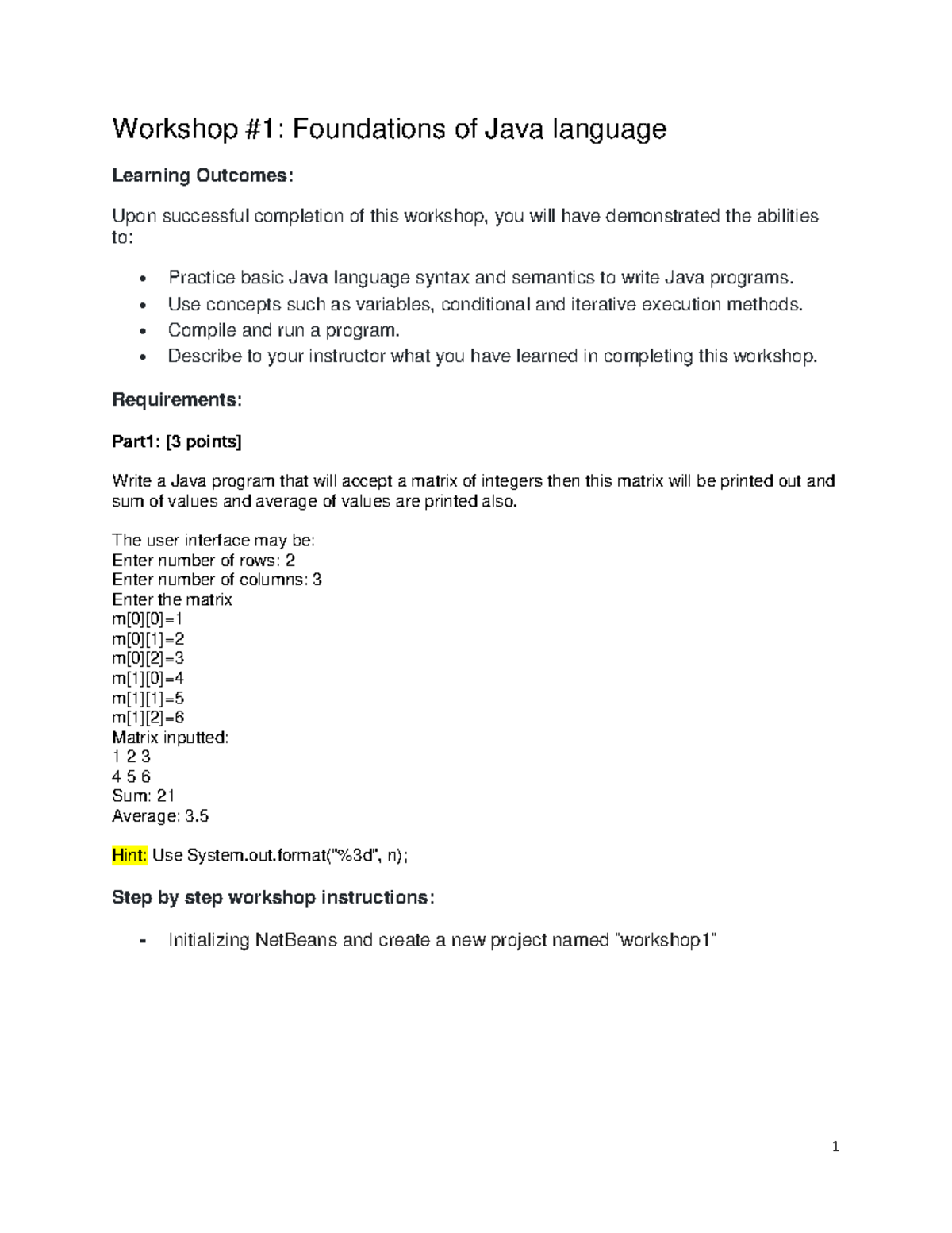Workshop 1 - Lecture notes vanttn - Workshop #1: Foundations of Java ...