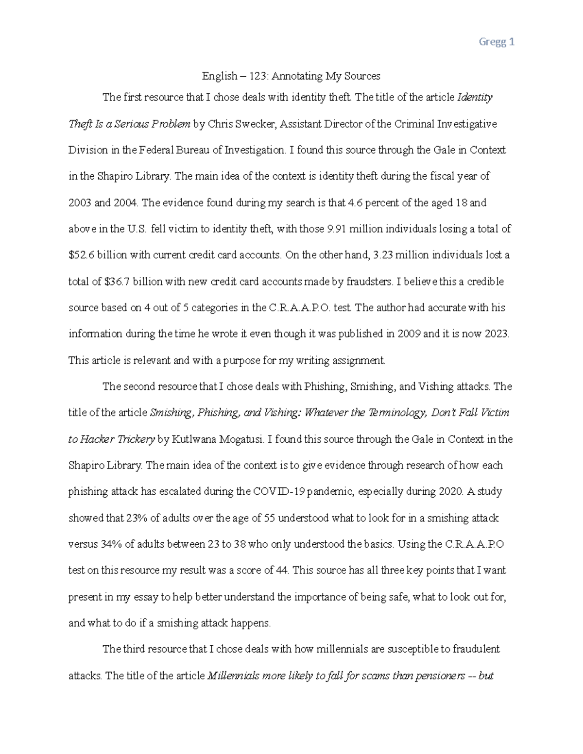 3-4 Assignment: Annotating Your Sources - Gregg 1 English – 123: Annotating My Sources The first ...