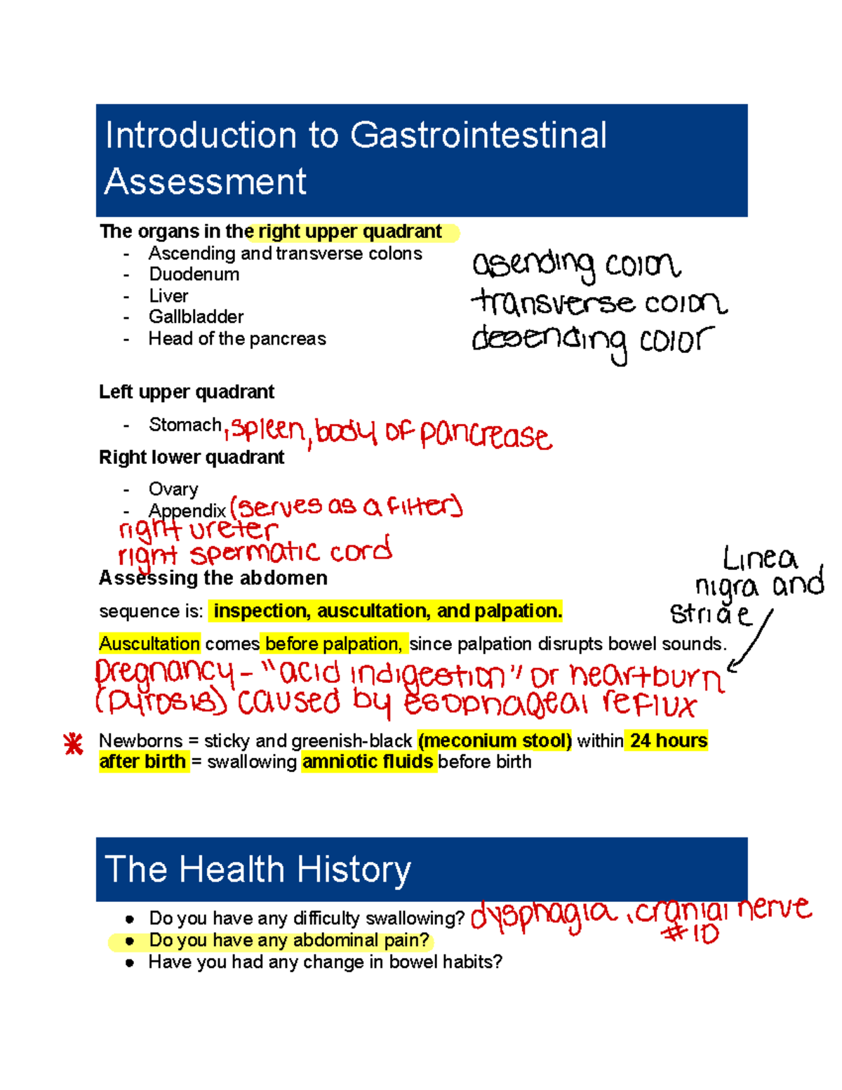 Week 2 Gastrointestinal Assessment edapt notes - Introduction to ...