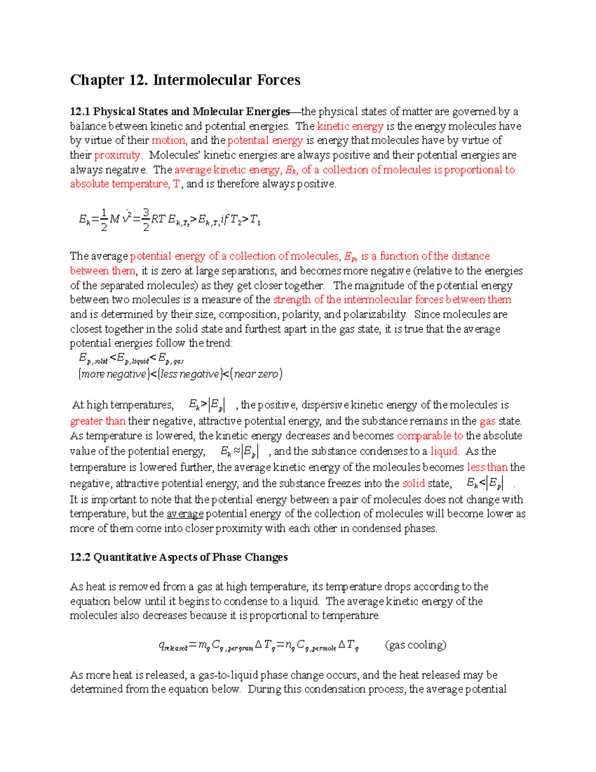 Chapter 12 review - Lecture notes 12 - Chapter 12. Intermolecular ...