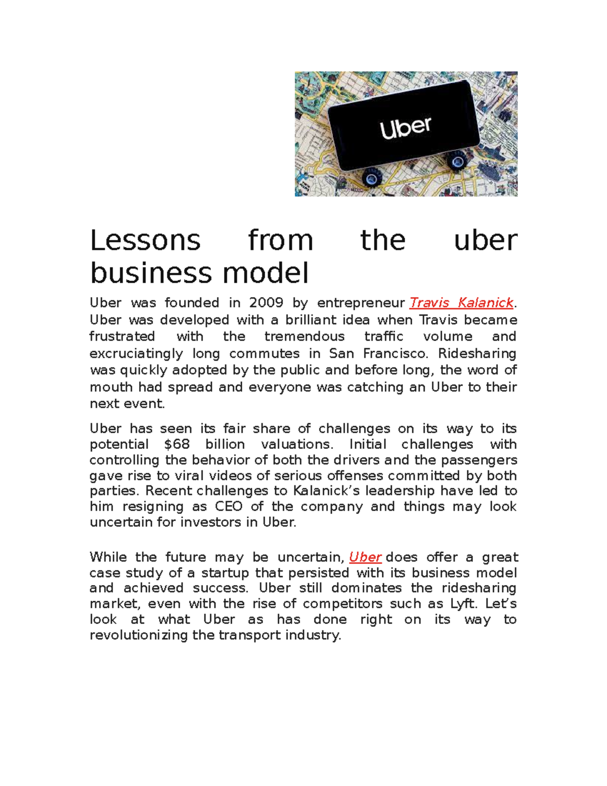 Lessons from the uber business model - Lessons from the uber business ...