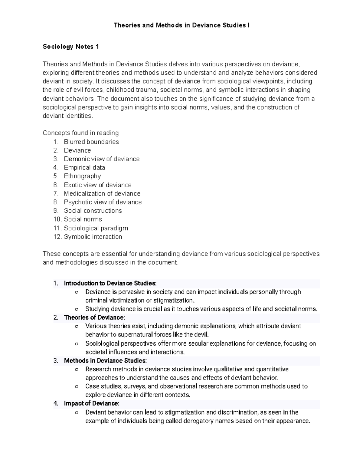 Sociology Notes 1 - Summary Understanding Deviance - Sociology Notes 1 ...