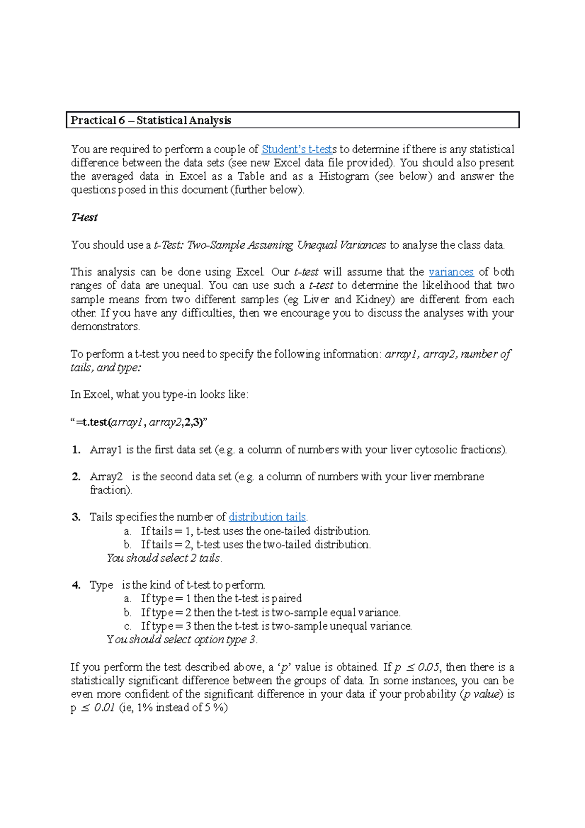 Prac 6 Stats - Practical 6 – Statistical Analysis You are required to ...