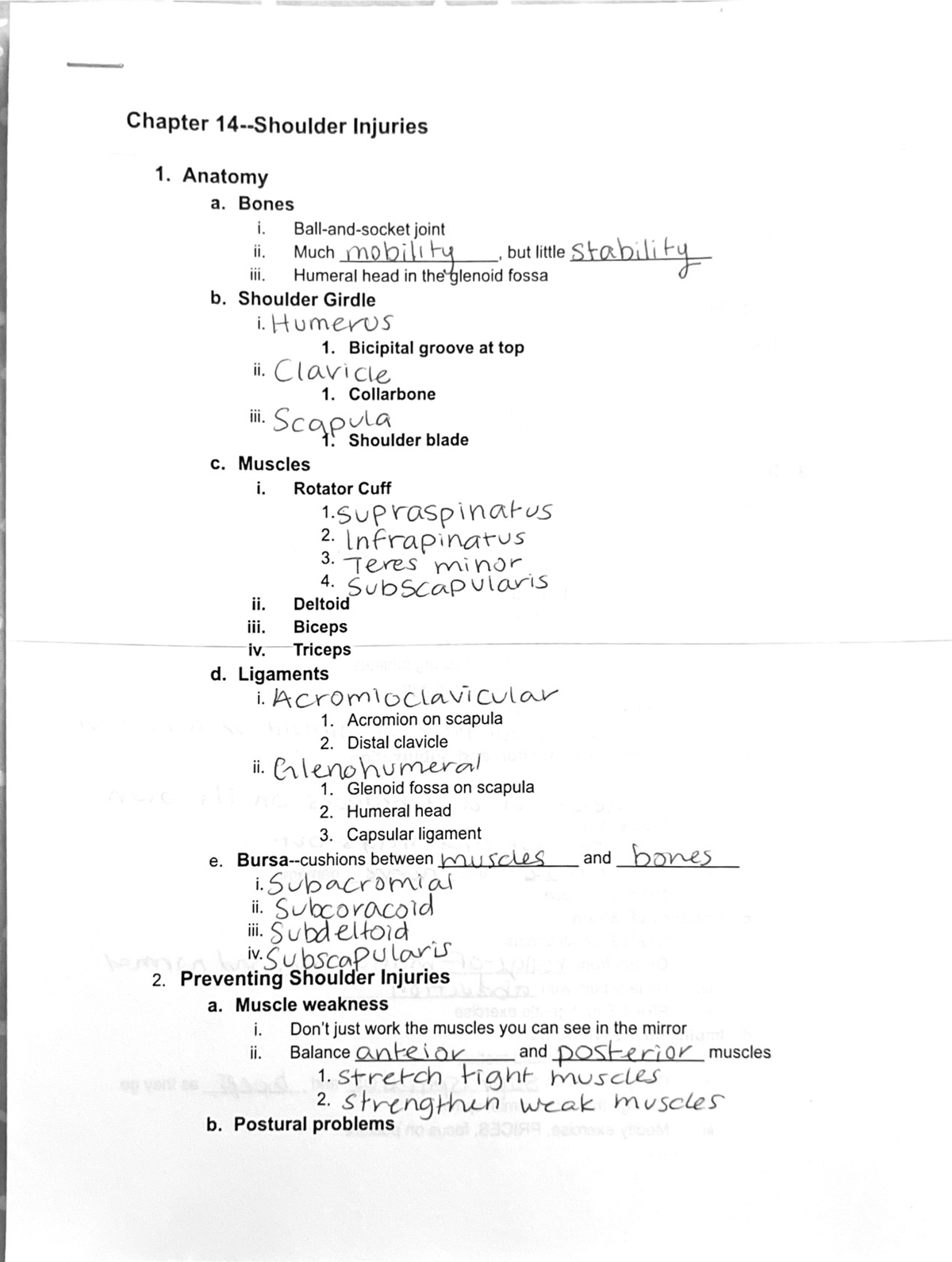 Ch.14- Shoulder Injuries - Chapter Injuries 1. Anatomy a. Bones i ...