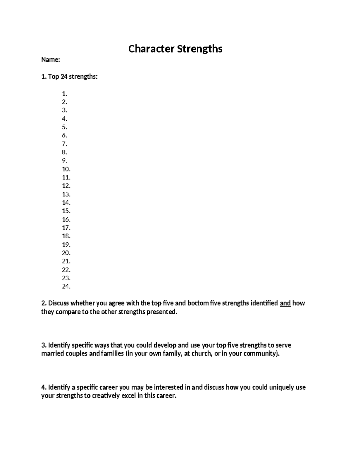 Faml150 document character Strengths Worksheet - Character Strengths ...