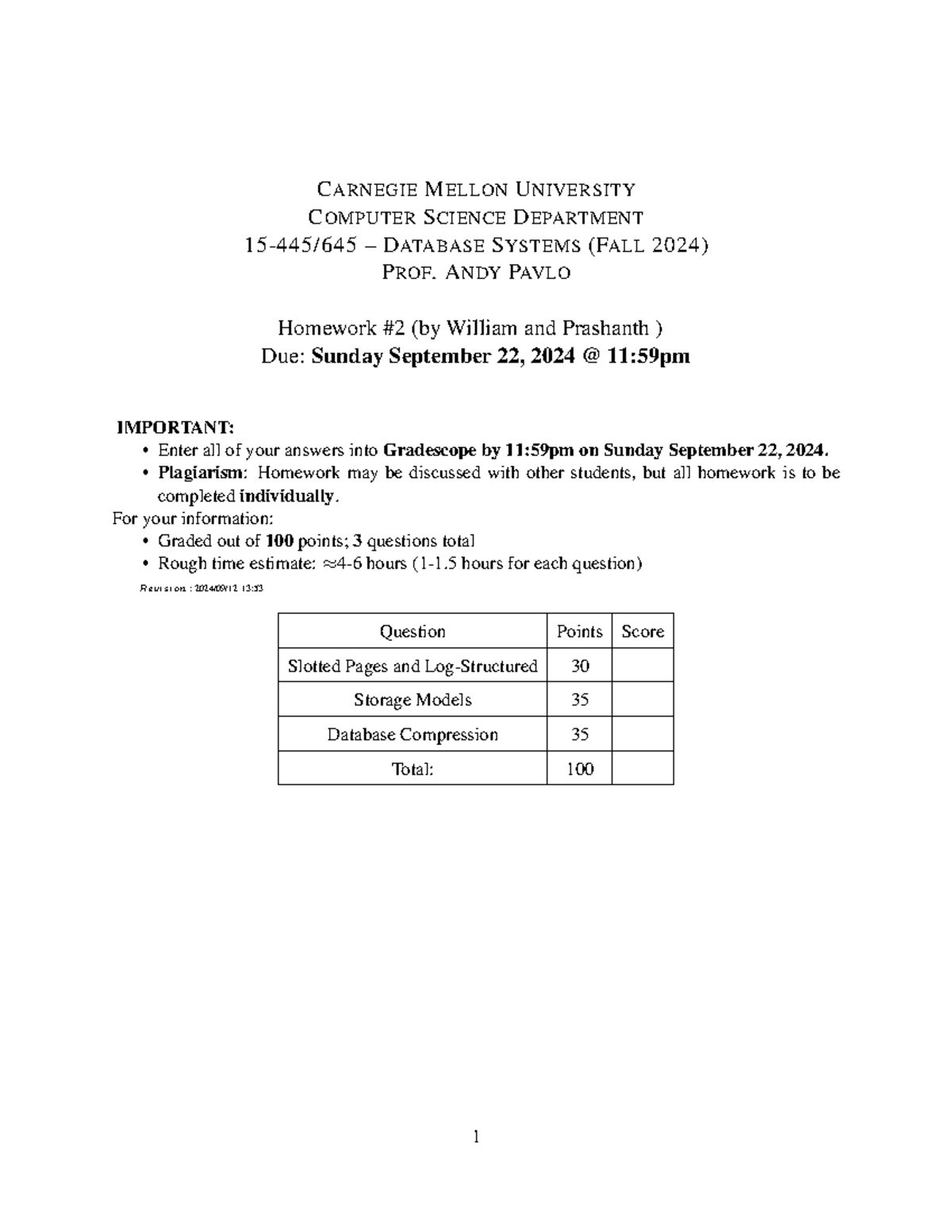 HW2 Clean - nothing - CARNEGIE MELLON UNIVERSITY COMPUTER SCIENCE DEPARTMENT 15-445/645 ...