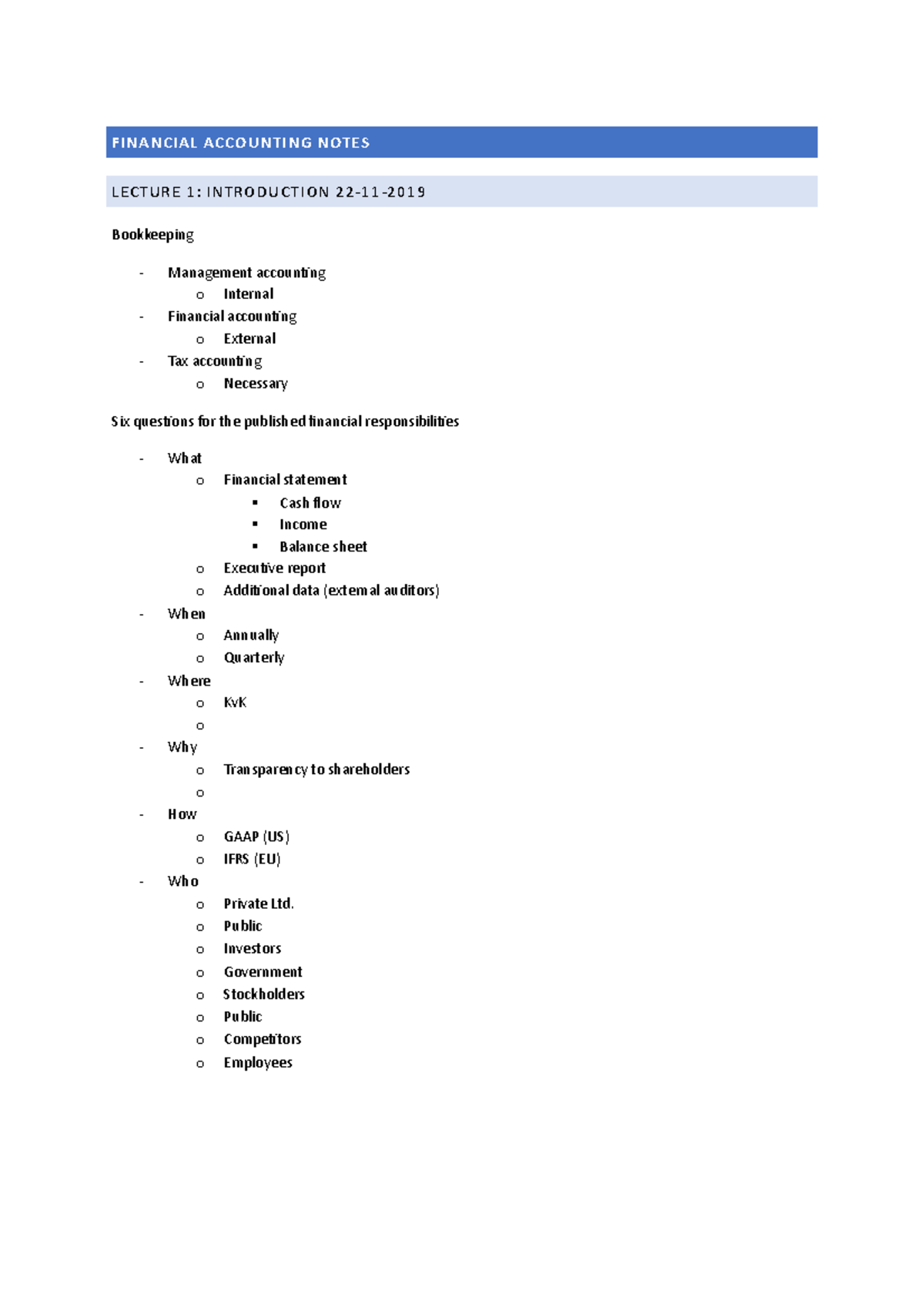 Financial accounting notes - FINANCIAL ACCOUNTING NOTES LECTURE 1 ...