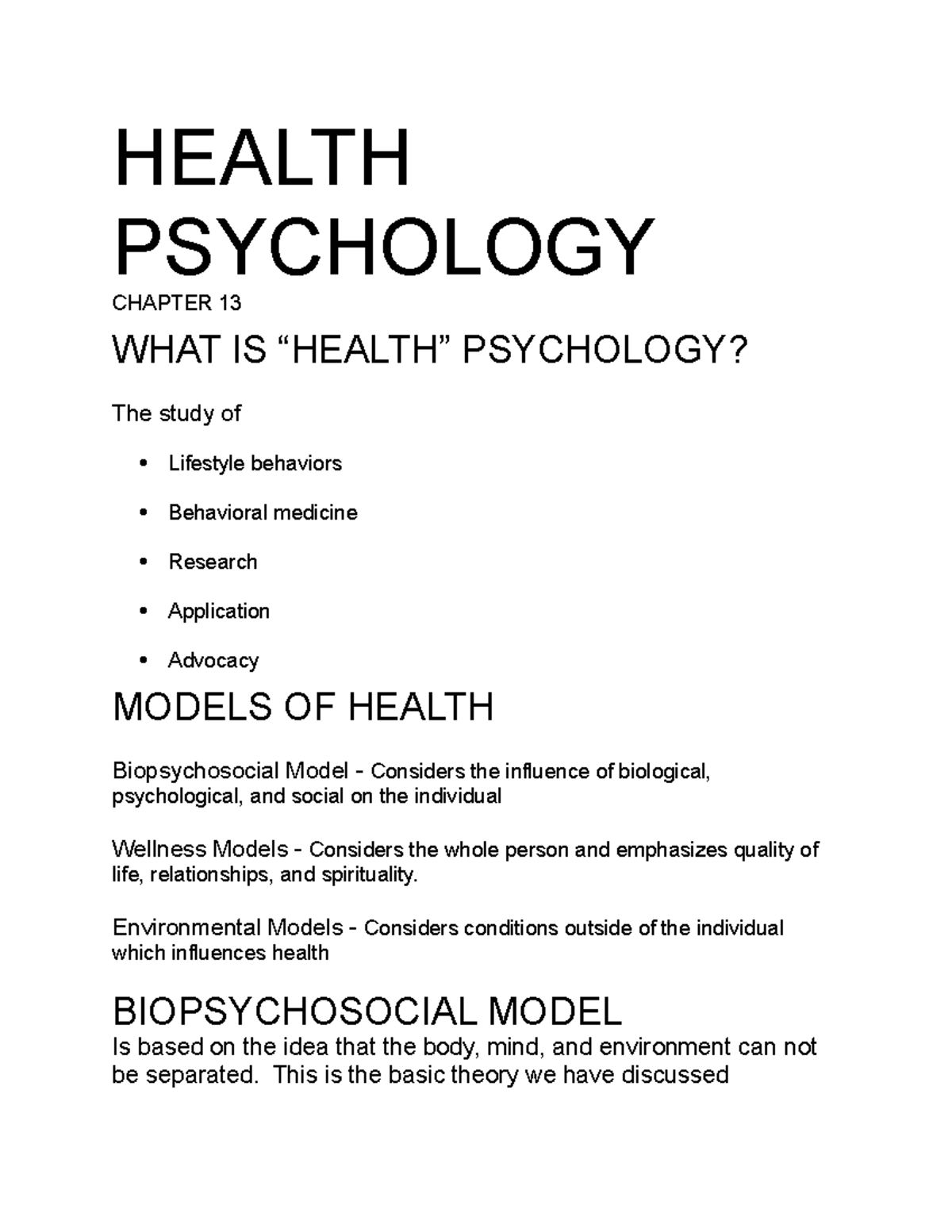 Health Psychology - HEALTH PSYCHOLOGY CHAPTER 13 WHAT IS “HEALTH ...