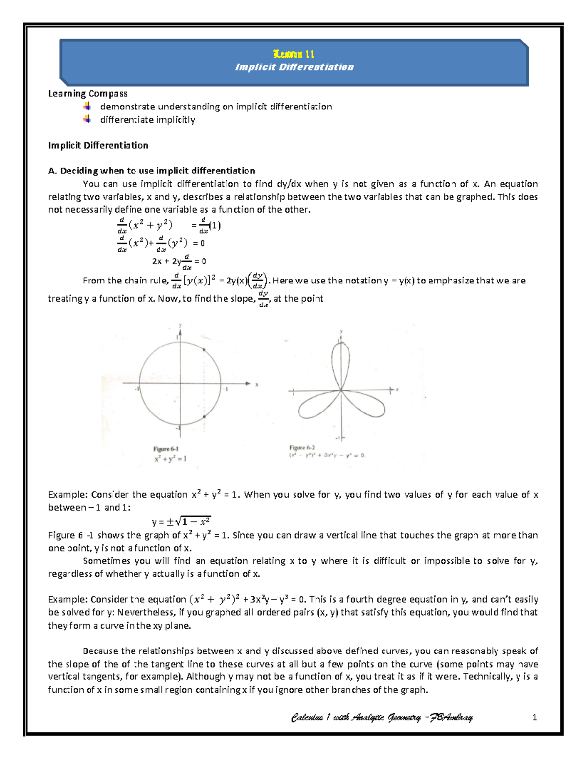 Module calculus 1 with anayltic geometry Pre final to final lessons ...
