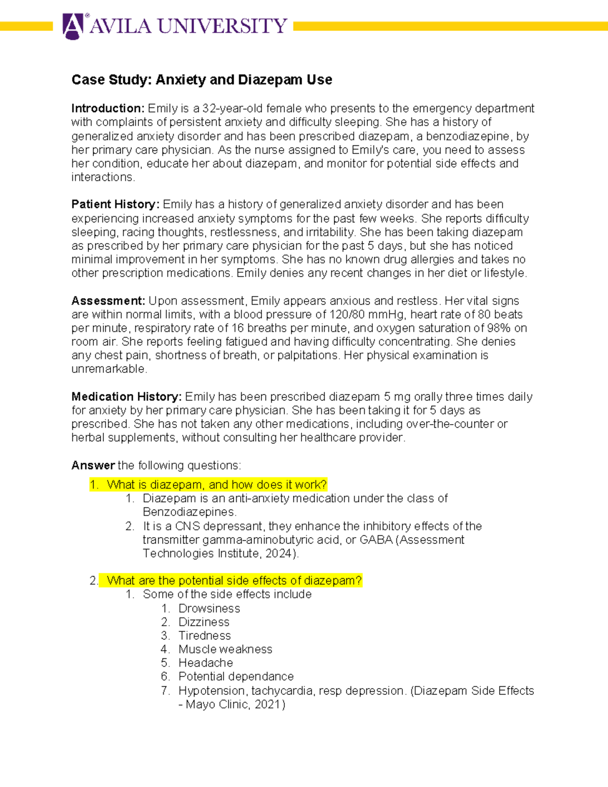 Anxiety and Diazepam Use Case Study - Case Study: Anxiety and Diazepam ...