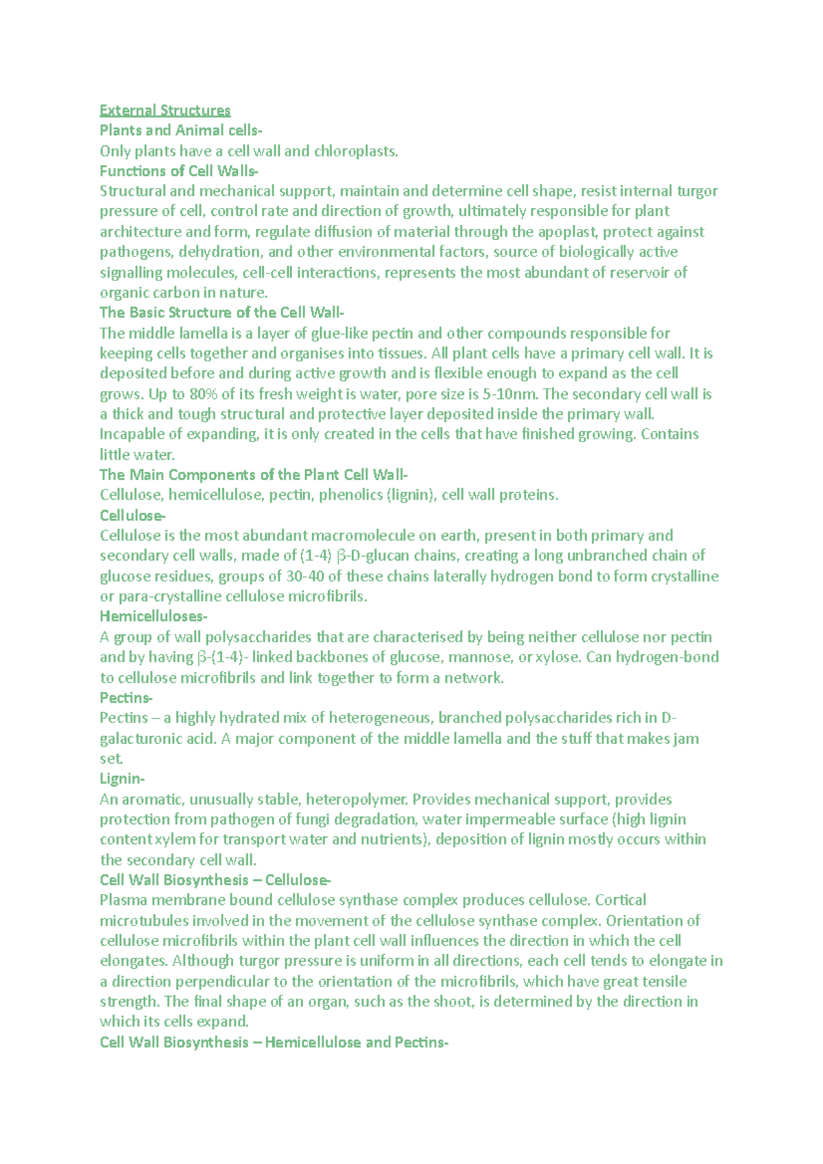 External Structures - Lecture notes - External Structures Plants and ...