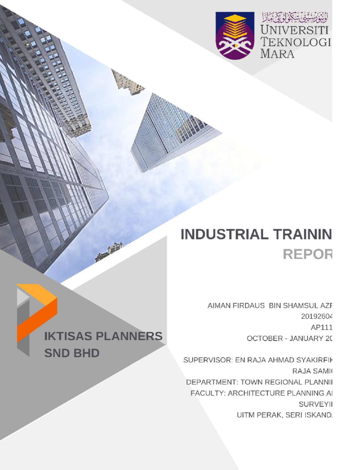 Report Industrial Training - TABLE OF CONTENT 1 INTRODUCTION 1 ...