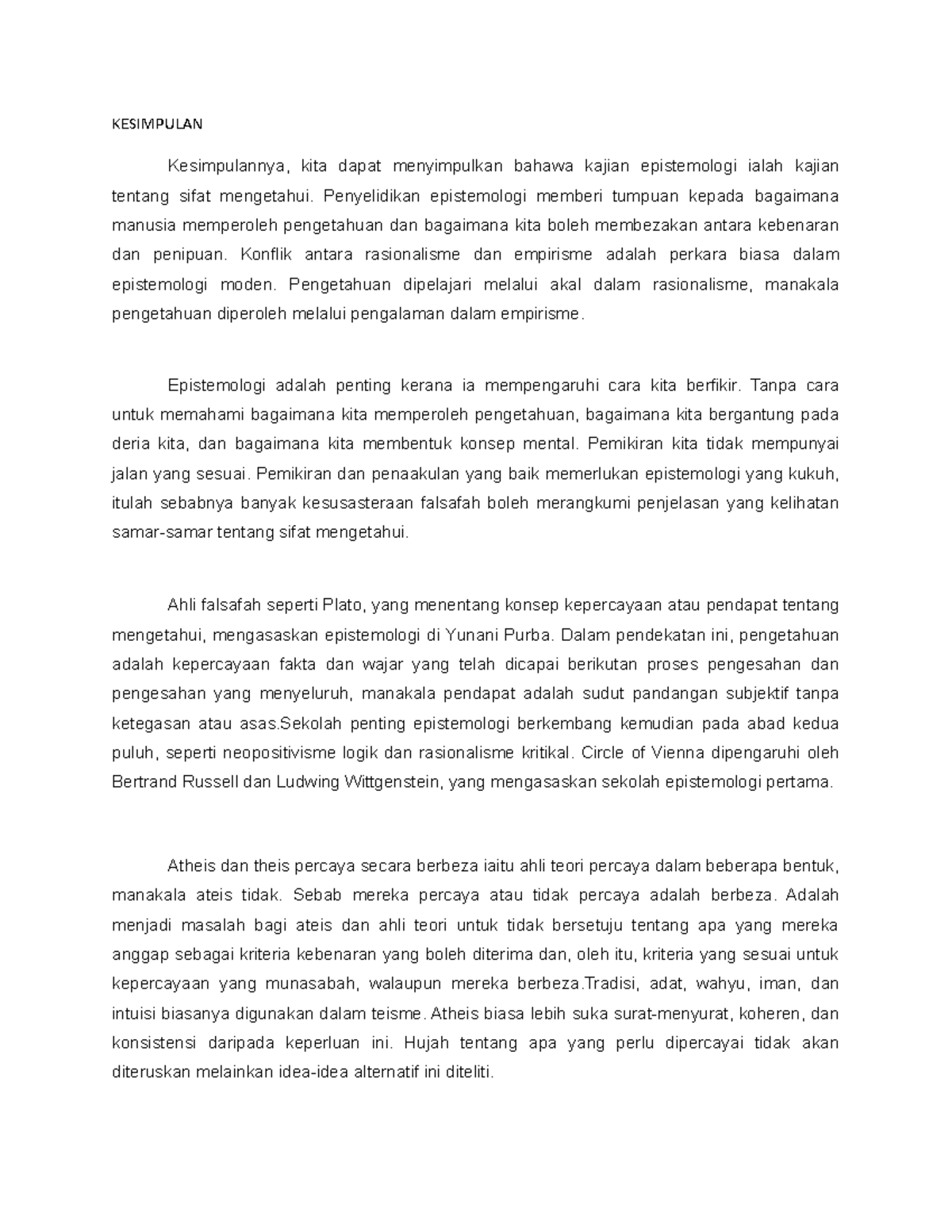 Kesimpulan EPISTEMOLOGY grp assignment - KESIMPULAN Kesimpulannya, kita ...