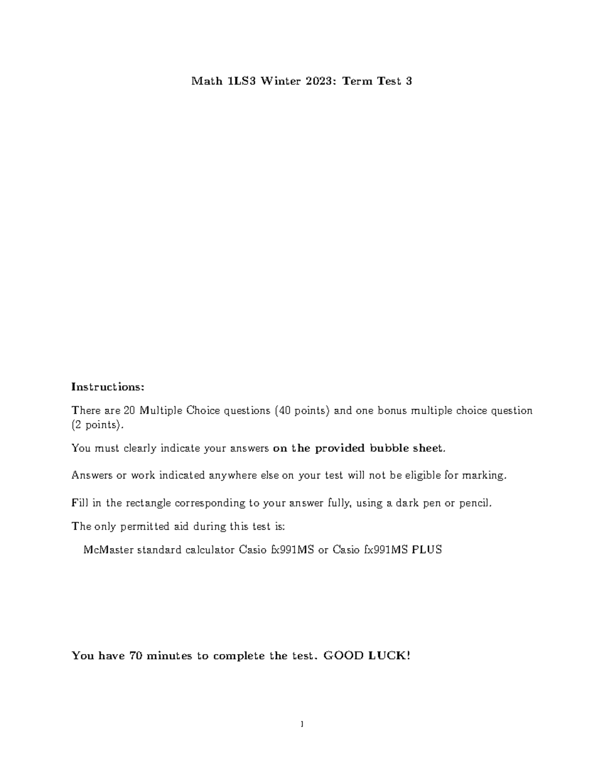 1LS3 Test3 Solutions - Math 1LS3 Winter 2023: Term Test 3 Instructions ...