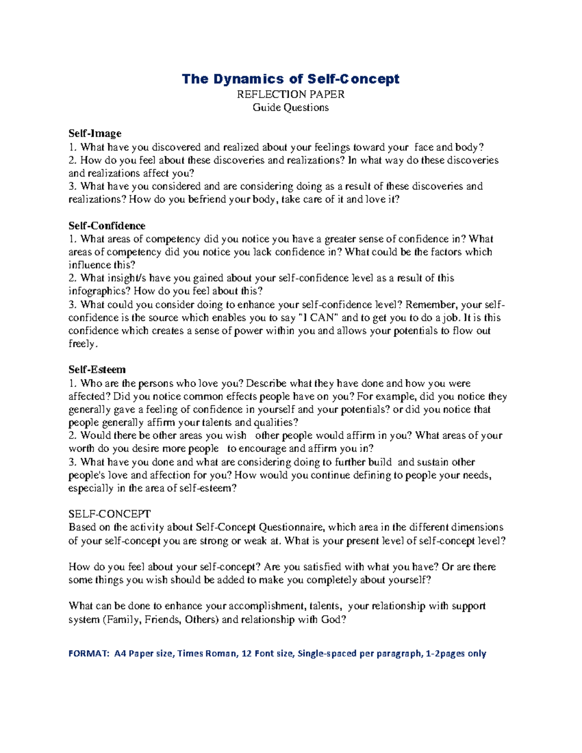 Reflection Paper on Self-Concept - The Dynamics of Self-Concept ...