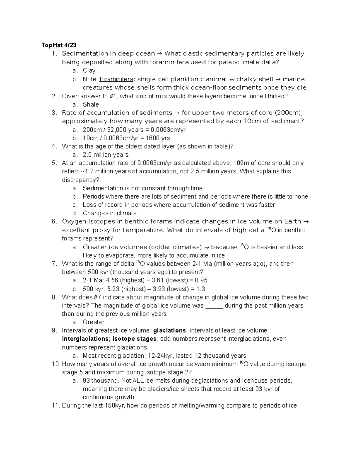 Paleoclimate - Lecture notes 7 - TopHat 4/ 1. Sedimentation in deep ...