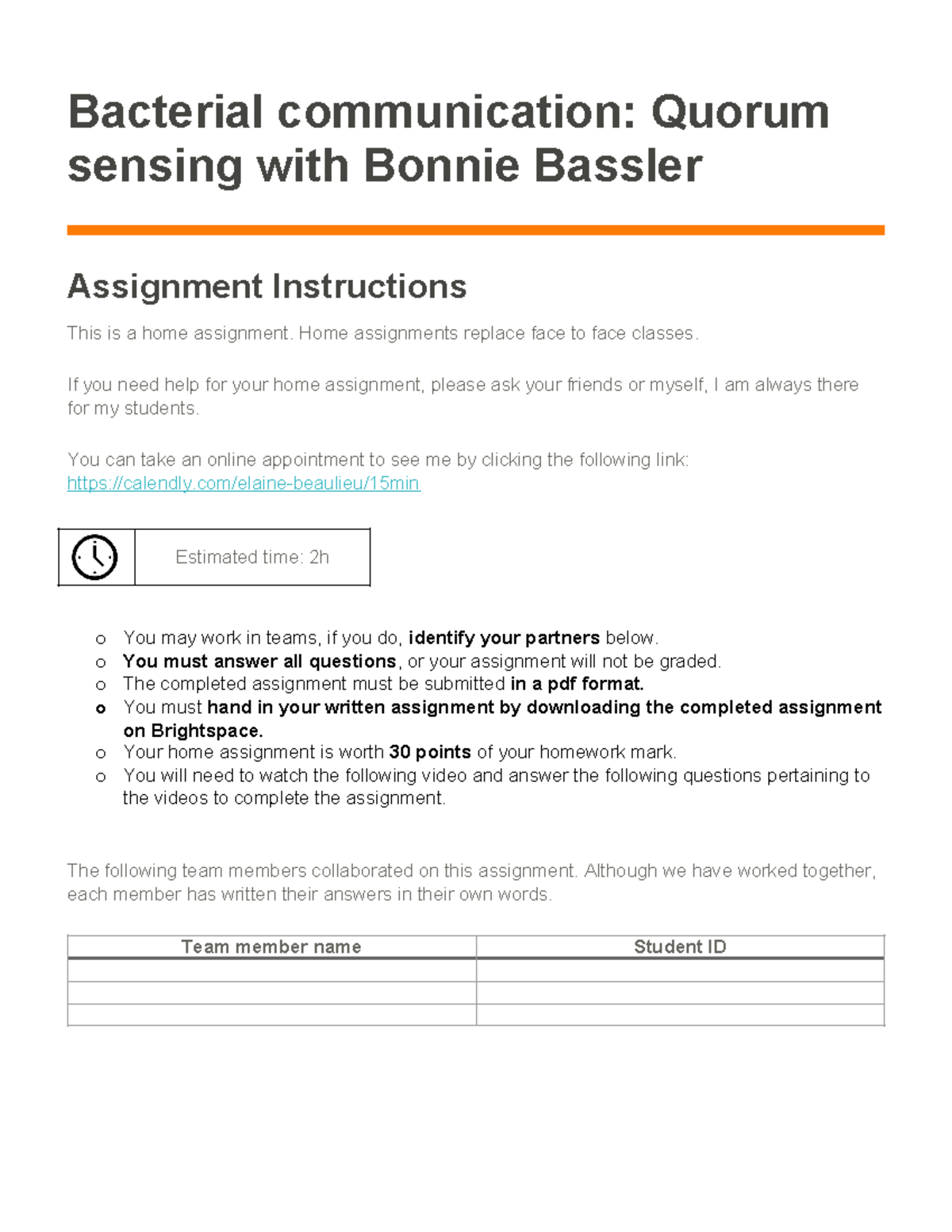 Quorum Sensing Assignment (student) - Bacterial communication: Quorum ...