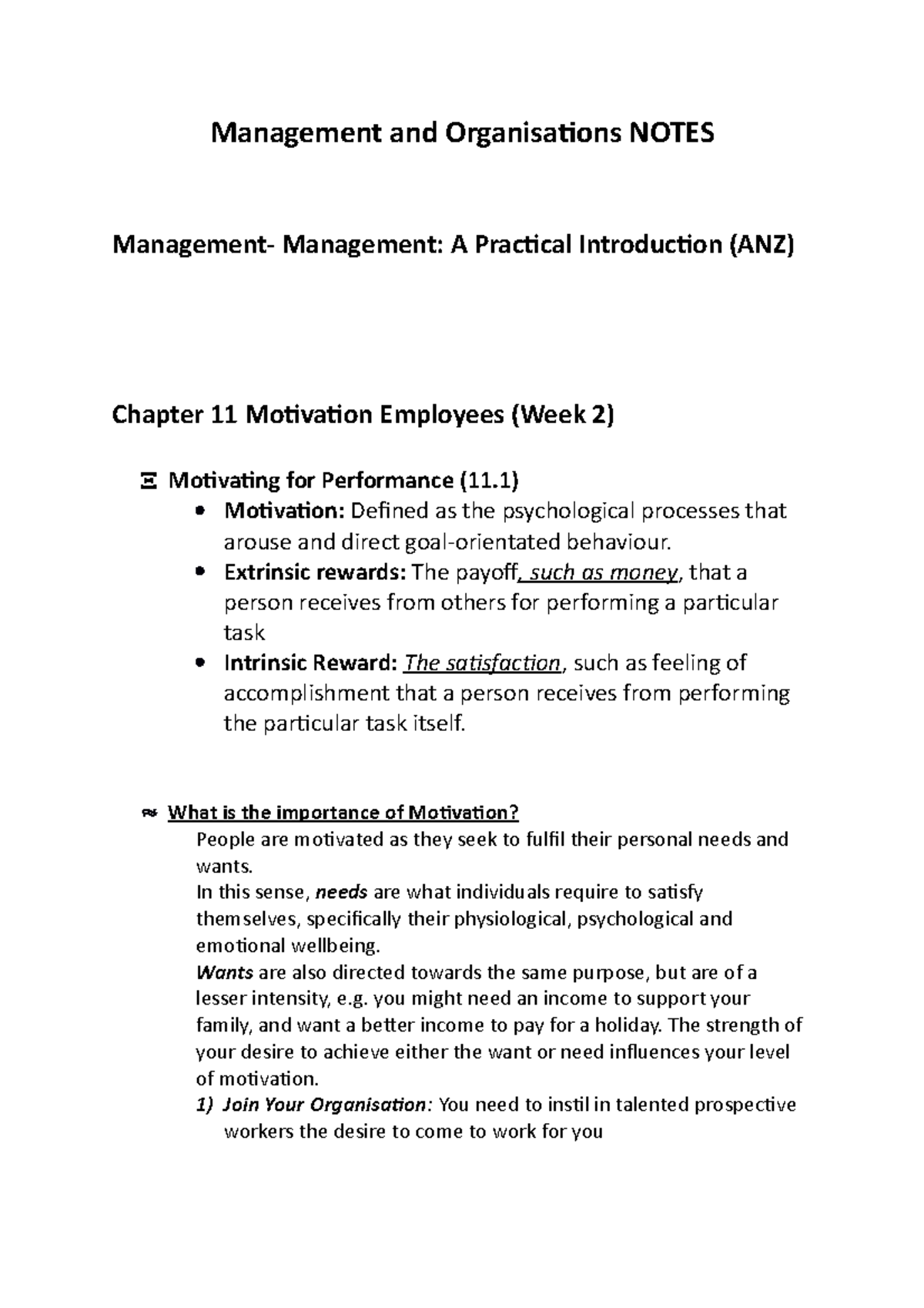 MGMT Notes - Management and Organisations NOTES Management- Management ...