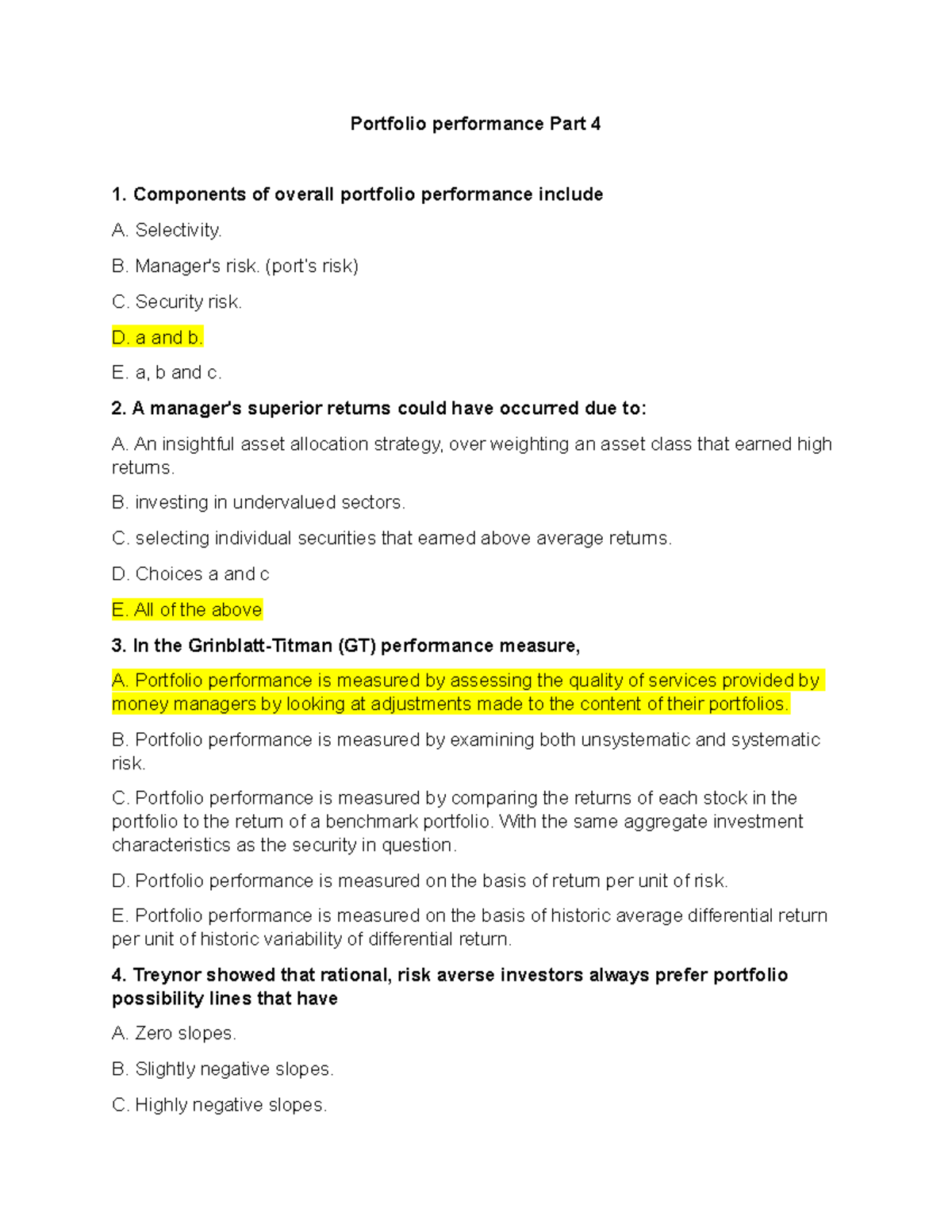 Portfolio performance Part 4 - Components of overall portfolio ...