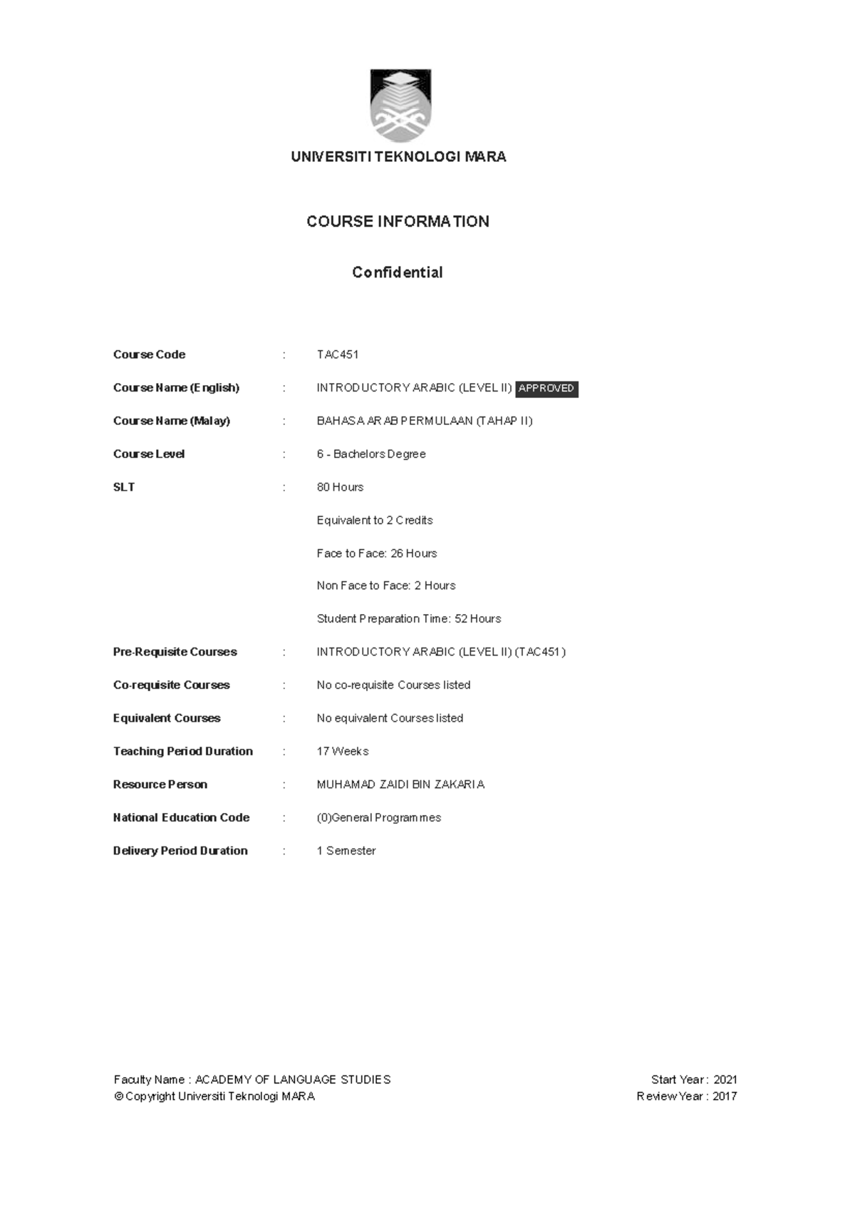 Course Introductory Arabic ( Level II) - Ufuture - UNIVERSITI TEKNOLOGI ...