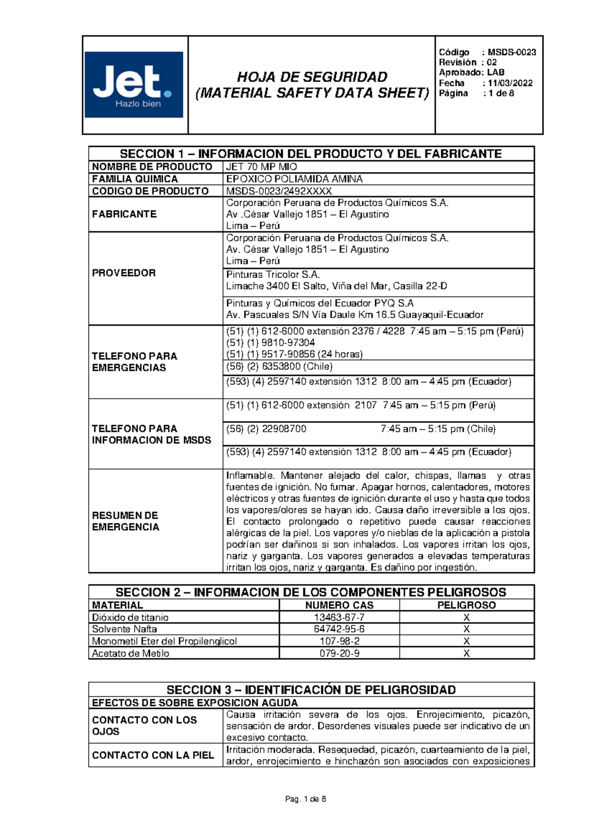 Msds-0023-jet-70-mp-mio compress - HOJA DE SEGURIDAD (MATERIAL SAFETY ...