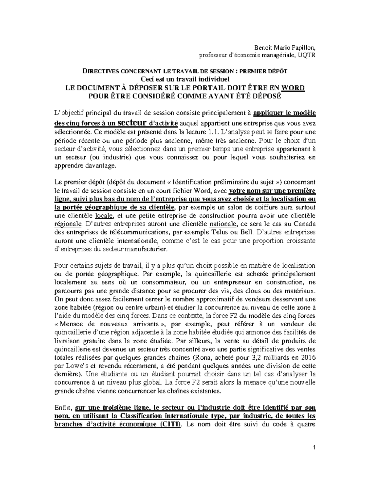 Directives - 1ier dépôt - 1 Benoit Mario Papillon, professeur d ...