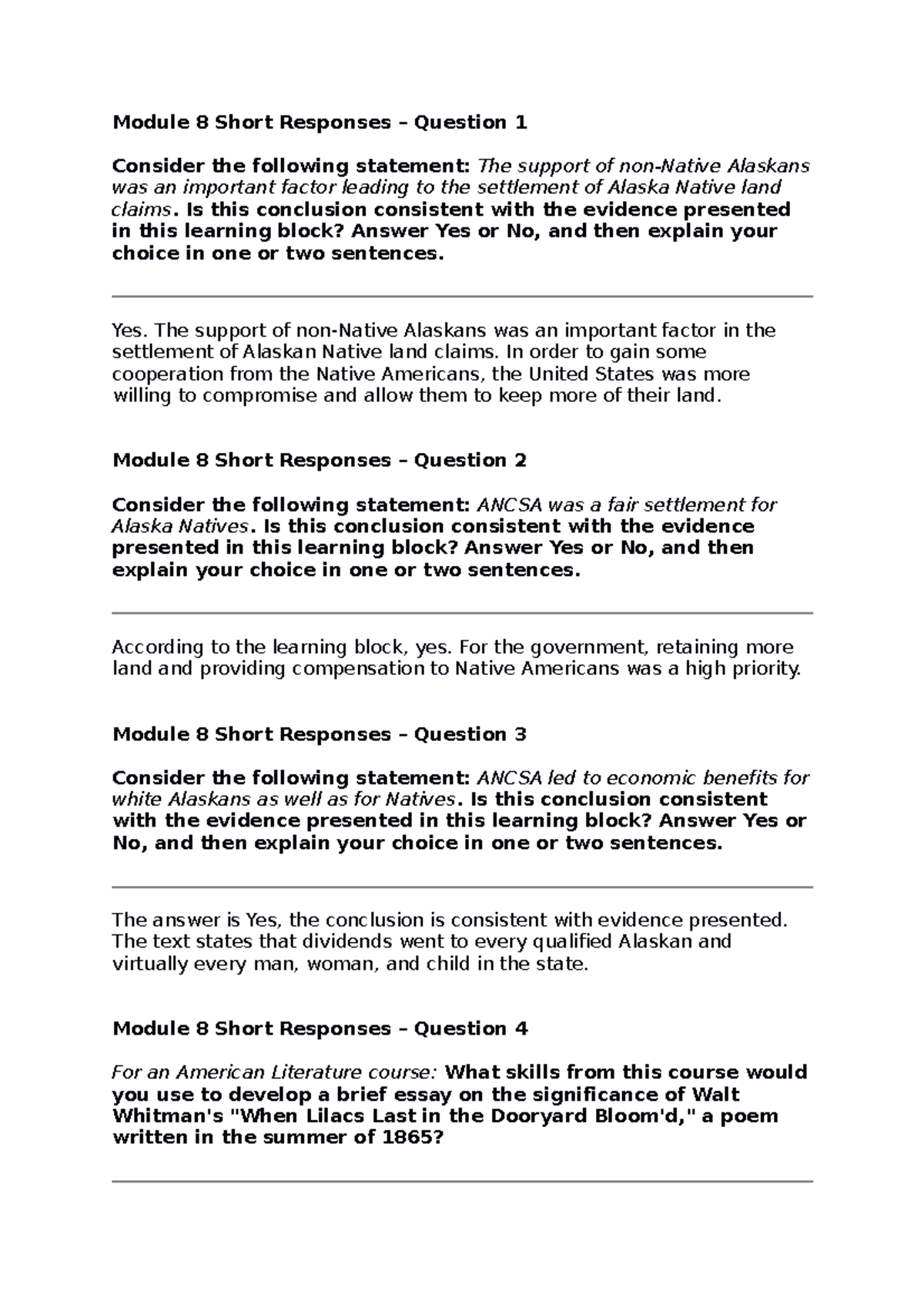 Shanice Smalls HIS 200 Applied History - Module 8 Short Responses ...