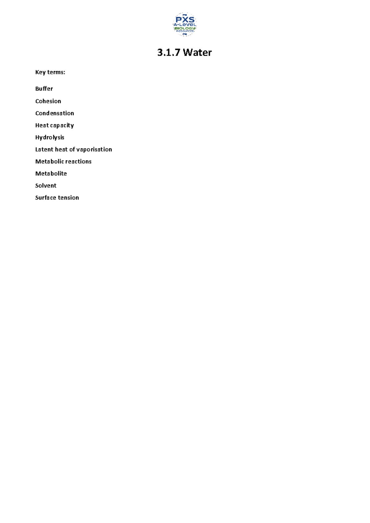 Copy of 3.1.7 Water - Nothing extra - 3.1 Water Key terms: Buffer ...