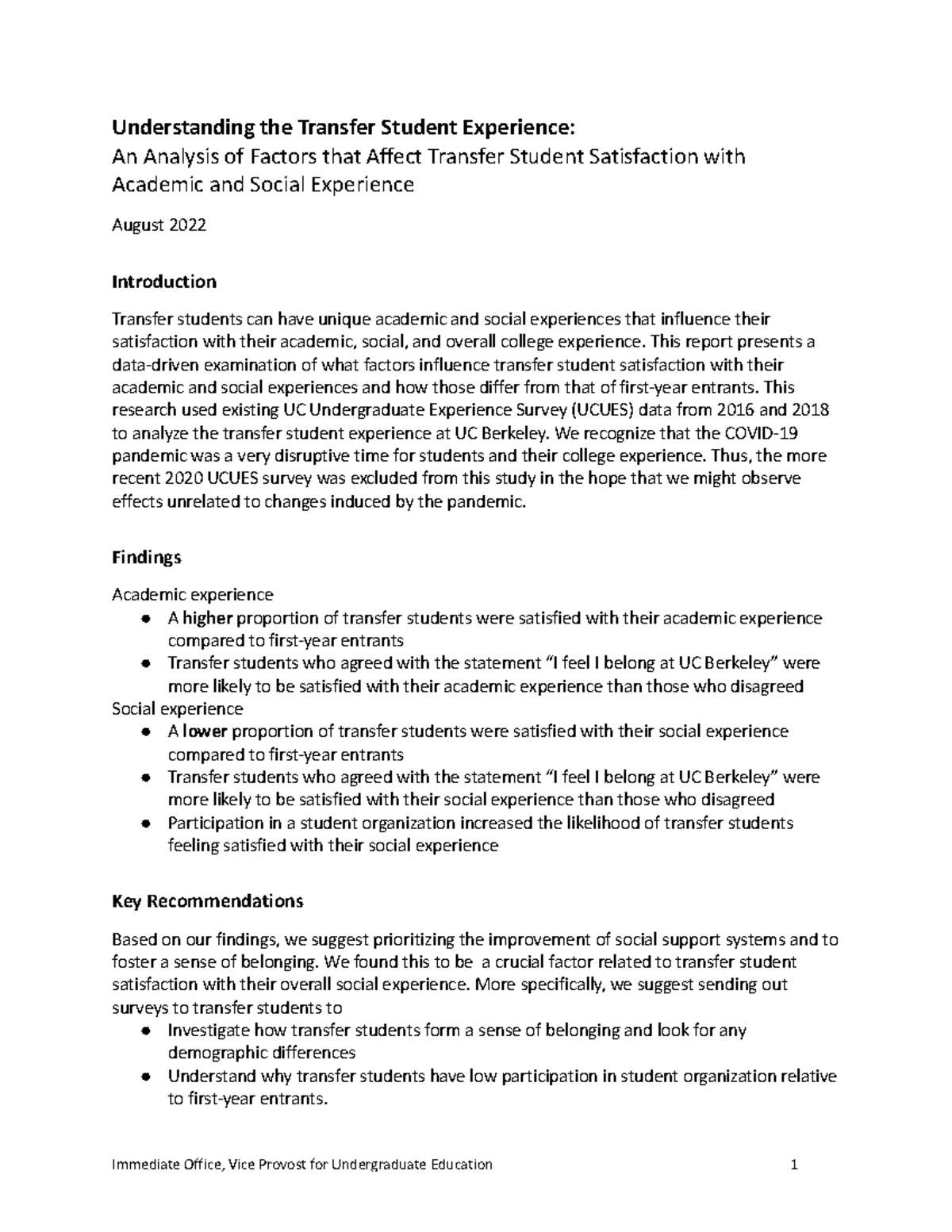 Transfer student experience 2022 - Understanding the Transfer Student ...