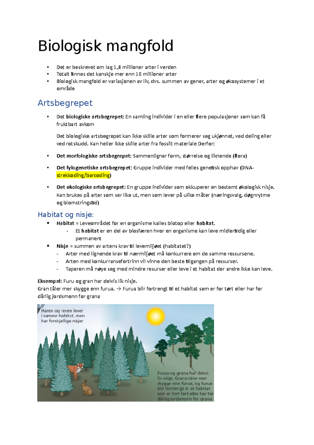 Bio 1. Teama: Biologisk mangfold. Notater fra undervisning og powerpointer. Høstsemester 2021 ...