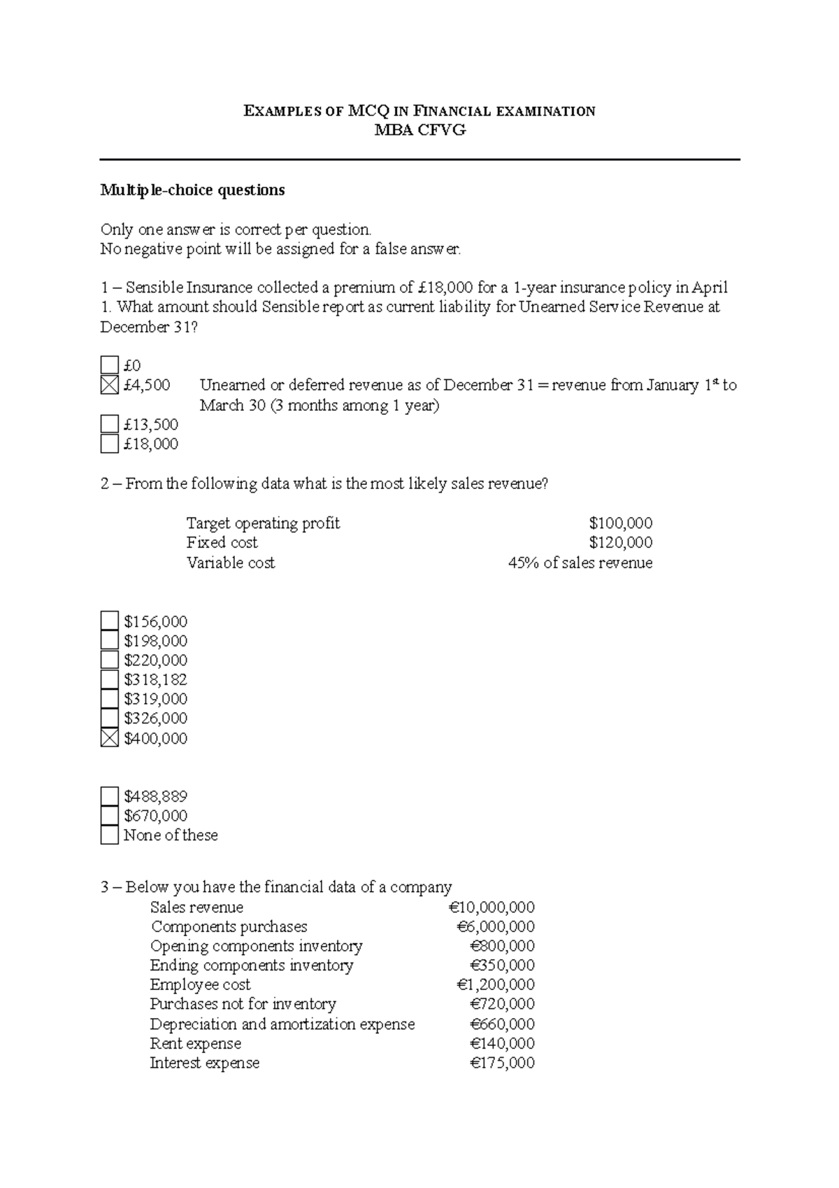 Example of MCQ in Final examination (with answers) HCMC - EXAMPLES OF ...
