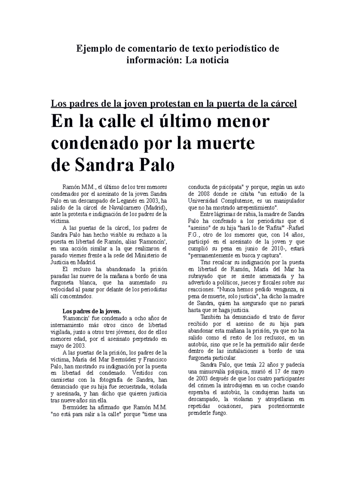 La noticia - Texto para repasar - Ejemplo de comentario de texto ...