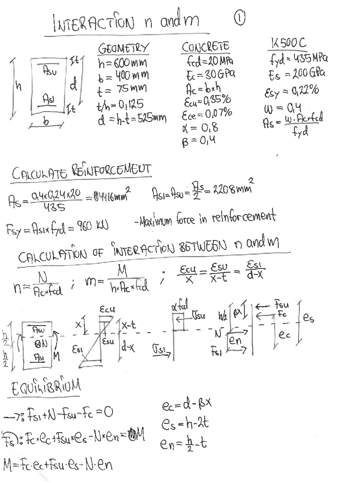 N and M handcalculation - INTERACTION n andm I GEOMETRY CONCRETE K500C ...