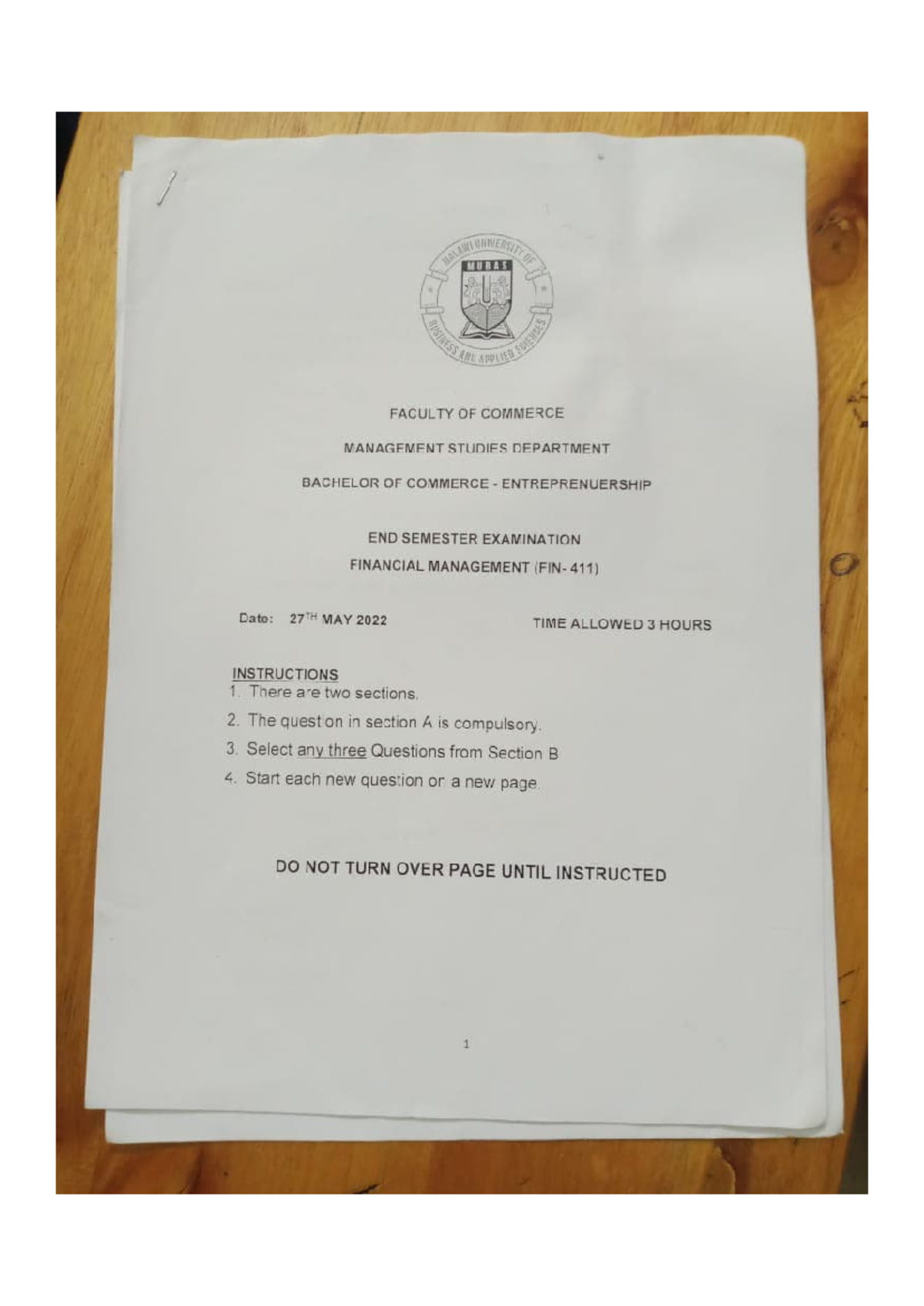 FIN Question Papers - Banking and Finance - Studocu