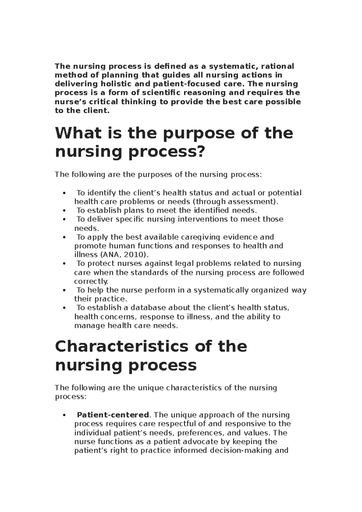 The nursing process Palattao - The nursing process is defined as a ...