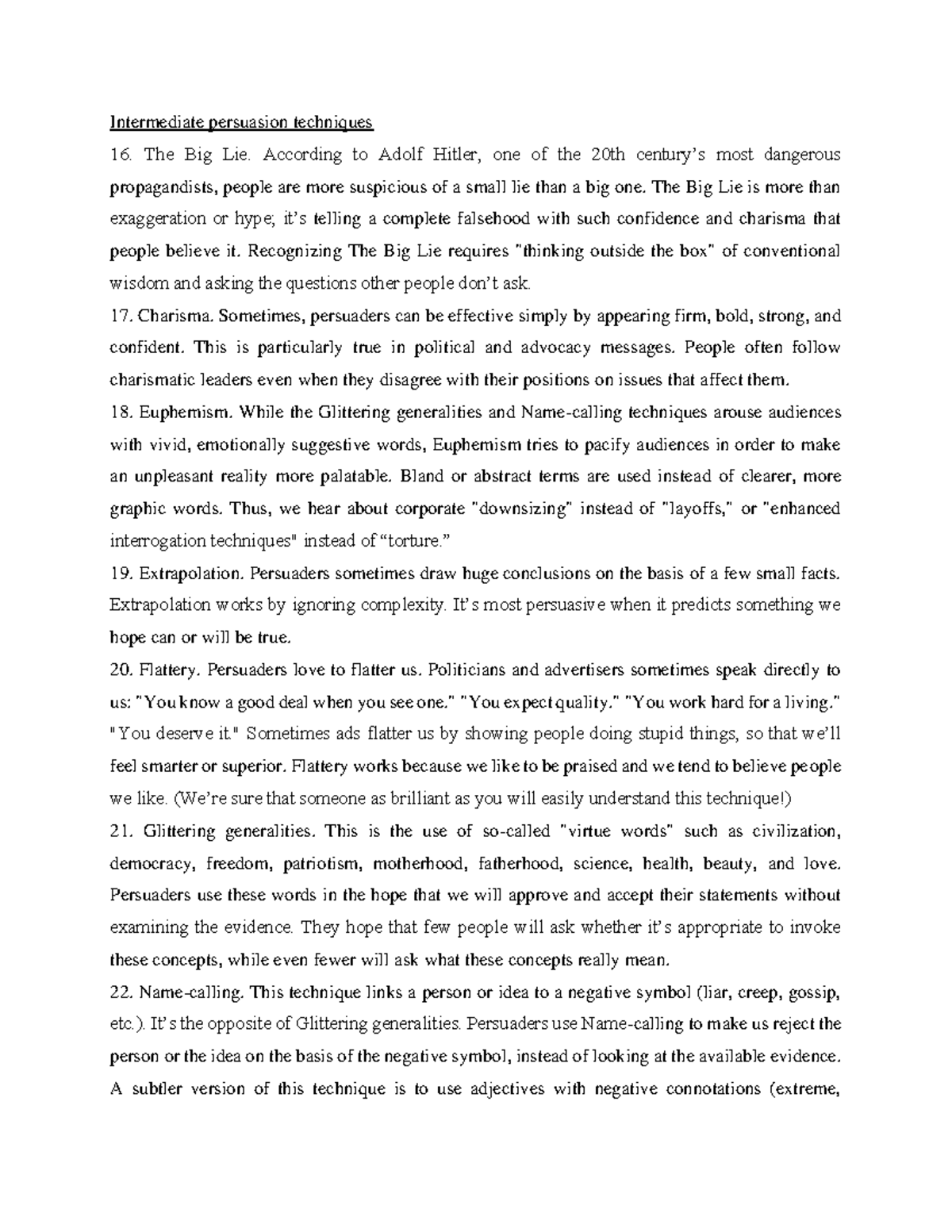 Intermediate persuasion techniques - The Big Lie. According to Adolf ...