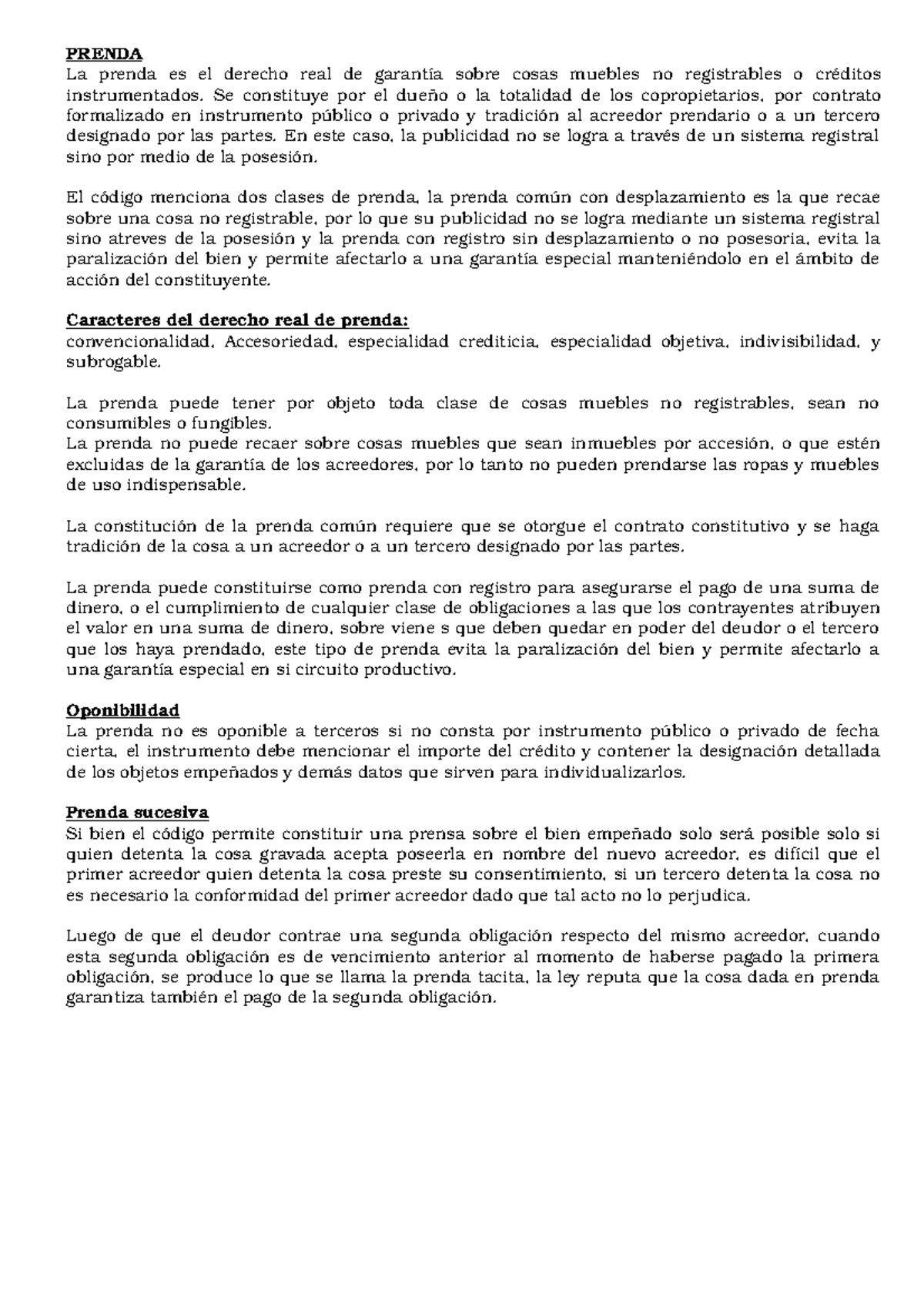 8 Prenda - PRENDA La prenda es el derecho real de garantía sobre cosas ...