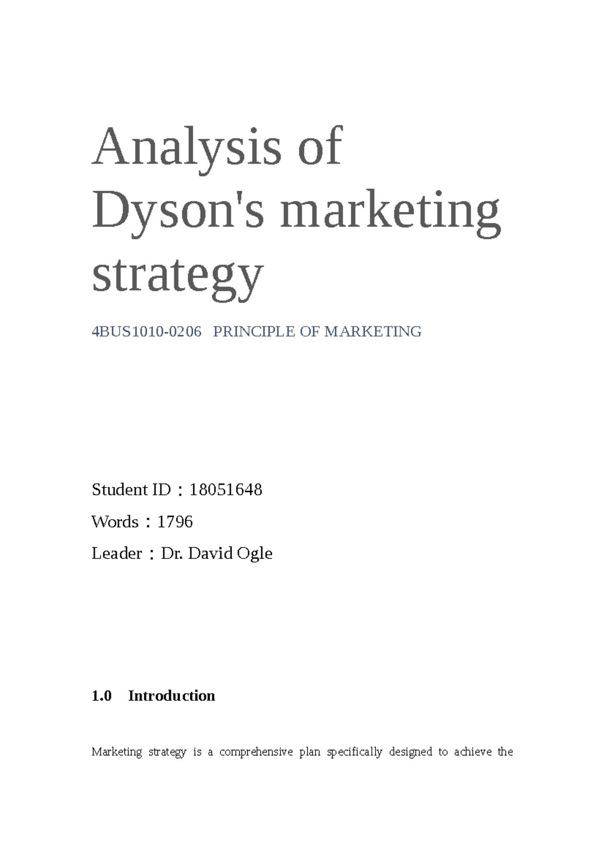 Analysis of Dyson 18051648 4 - Analysis of Dyson's marketing strategy ...